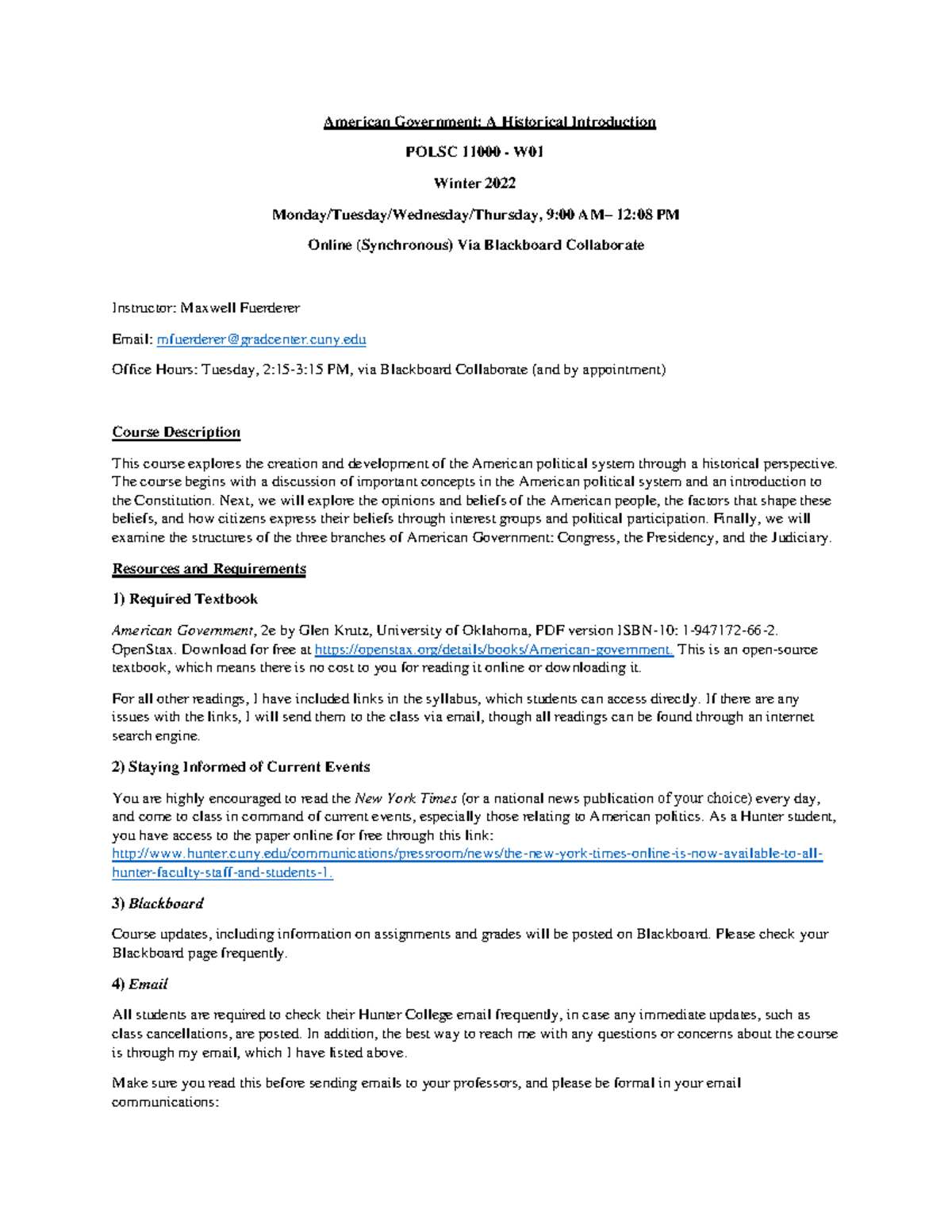 POLSC 11000 Winter 2022 Syllabus: American Government Overview - Studocu