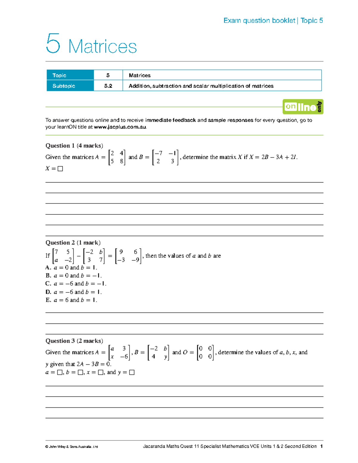 Unit 2 VCE Specialist Maths: Matrices Questions & Solutions - Studocu