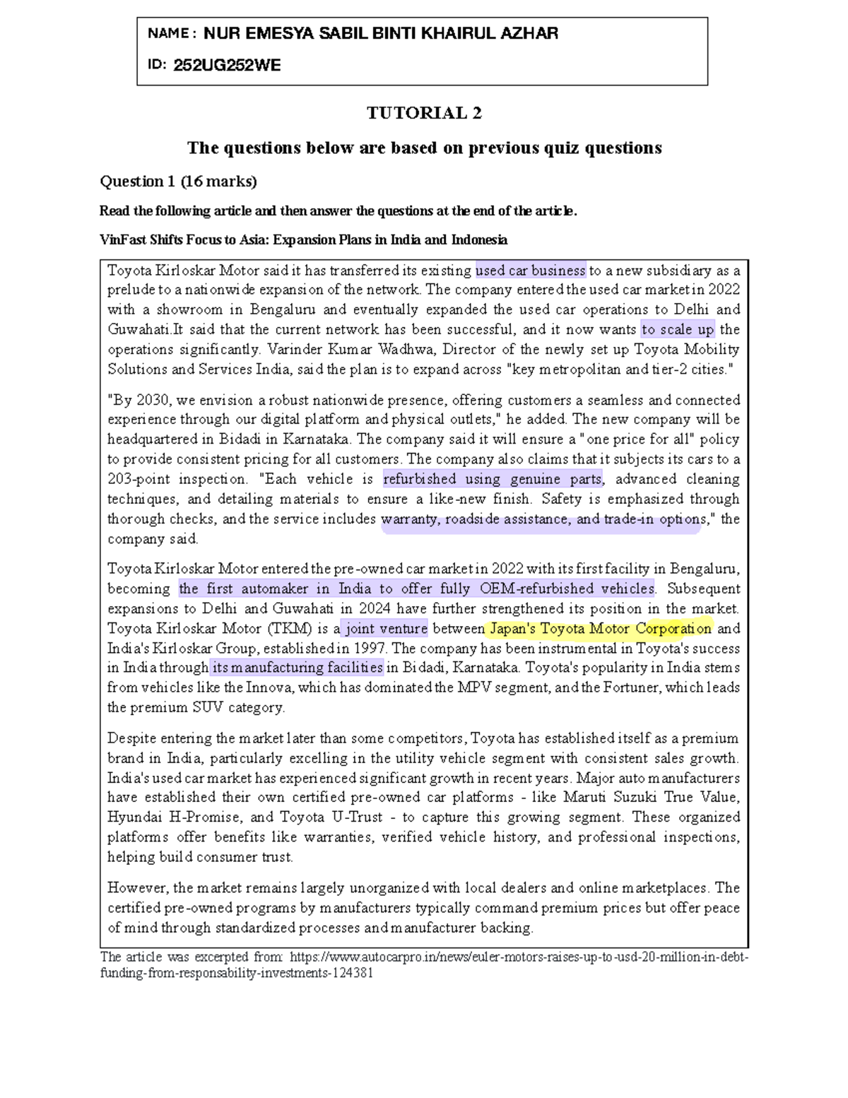 Tutorial 2: Globalization Insights on VinFast's Expansion in India ...