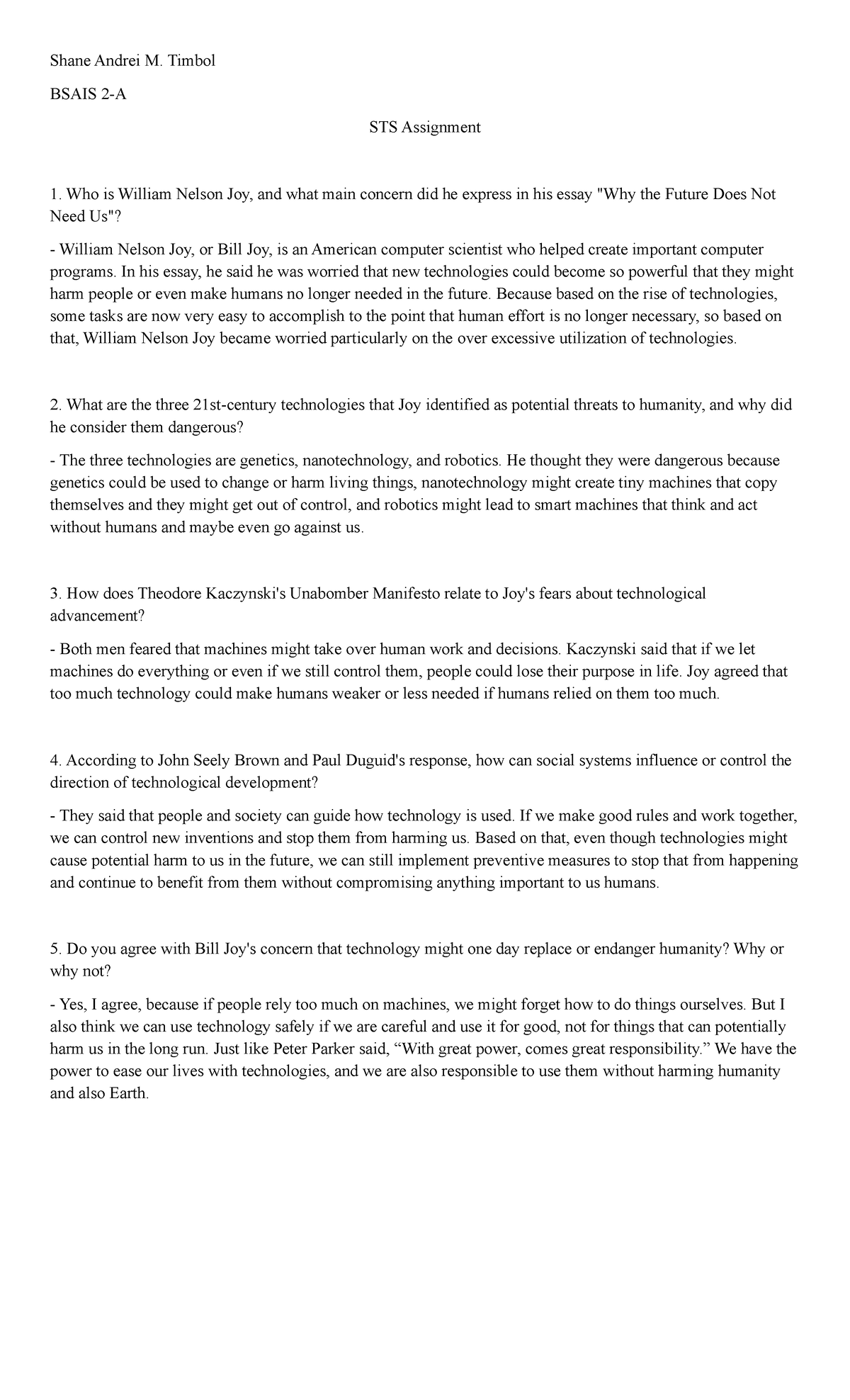 BSAIS STS Assignment 1: Bill Joy's Concerns on Technology's Future ...