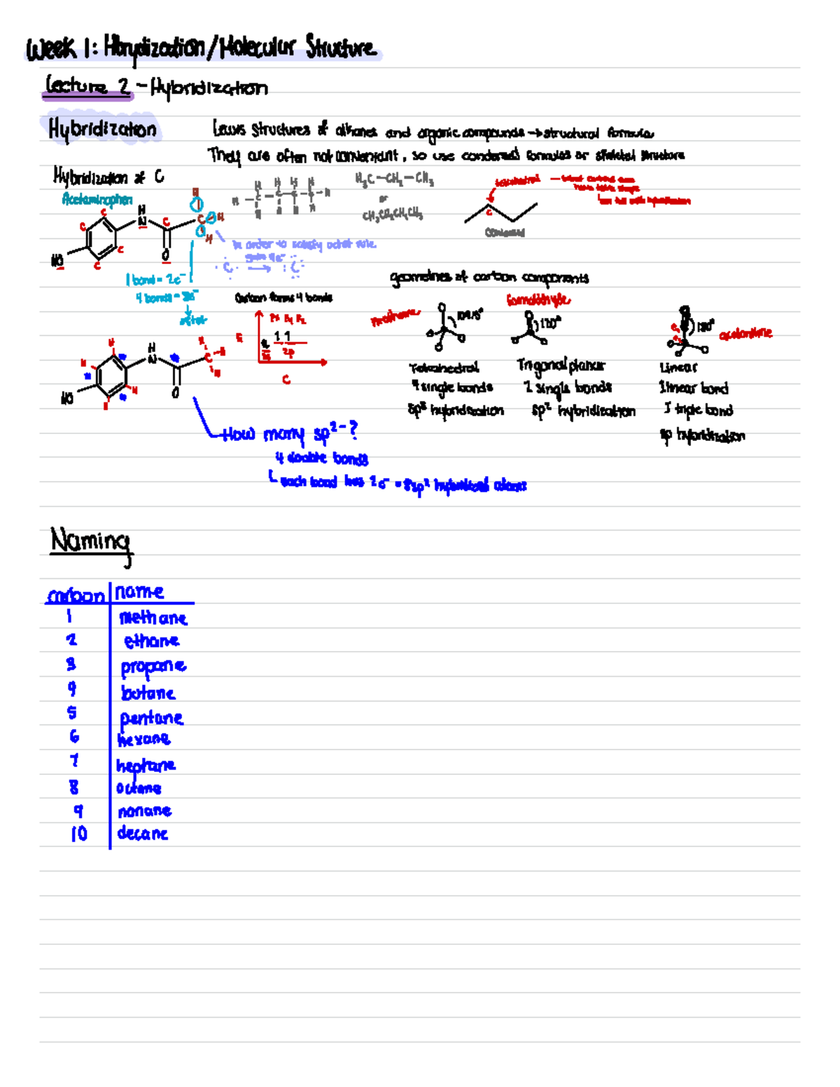 Chem 101: Week 1 Lecture Notes on Molecular Structure & Hybridization ...
