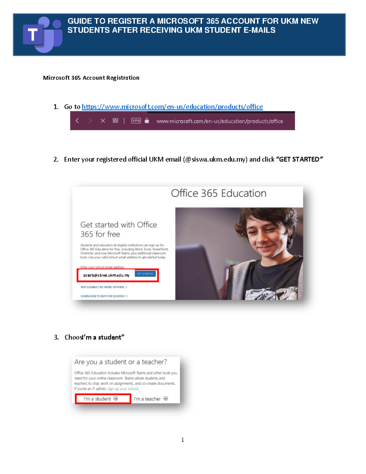 Guide to Register Microsoft 365 Account for UKM New Students - Studocu