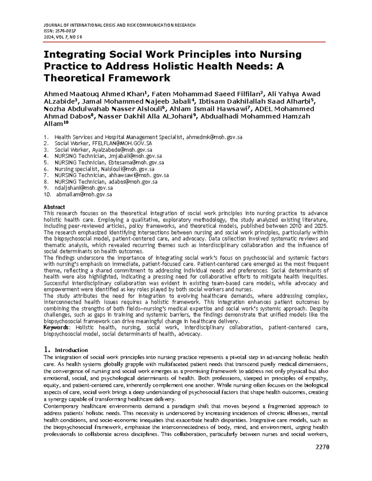 Integrating Social Work Principles in Nursing: A Holistic Health ...