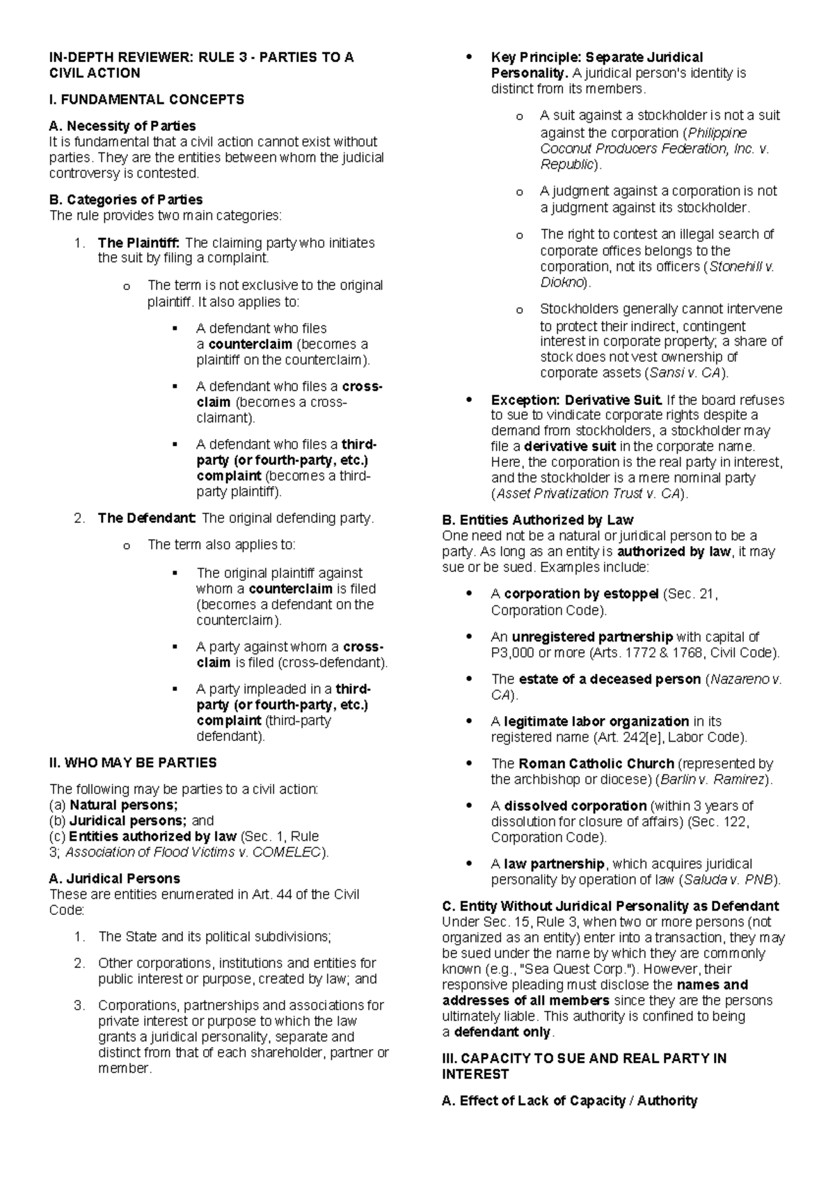 Civil Pro 5: Parties to a Civil Action - Key Concepts and Rules - Studocu