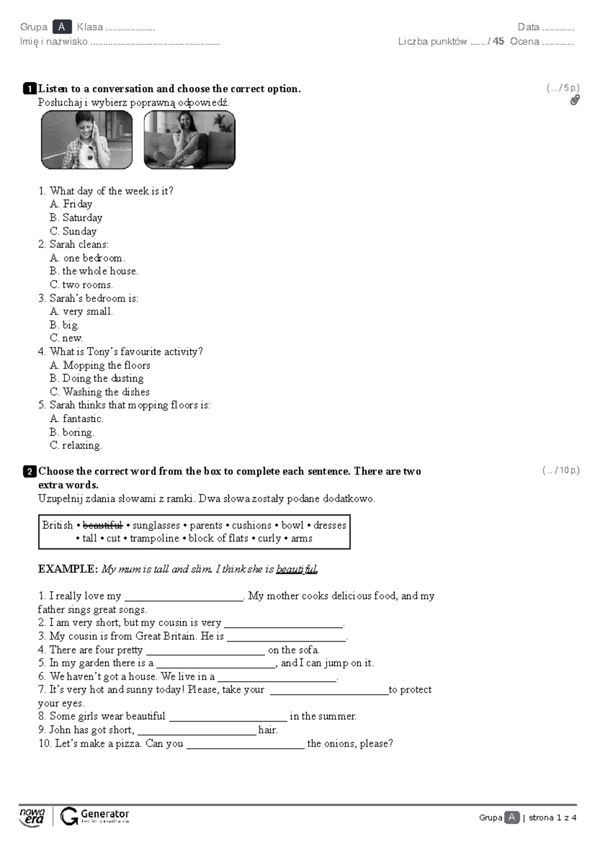 Test - Listening Comprehension and Language Exercises - Studocu