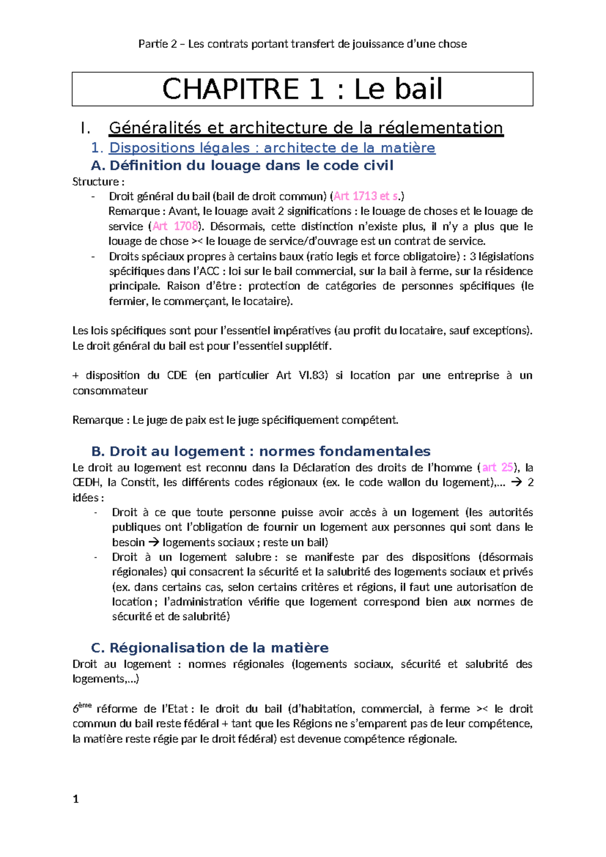 Partie 2 - Cours sur le Droit du Bail (CHAPITRE 1) - Studocu