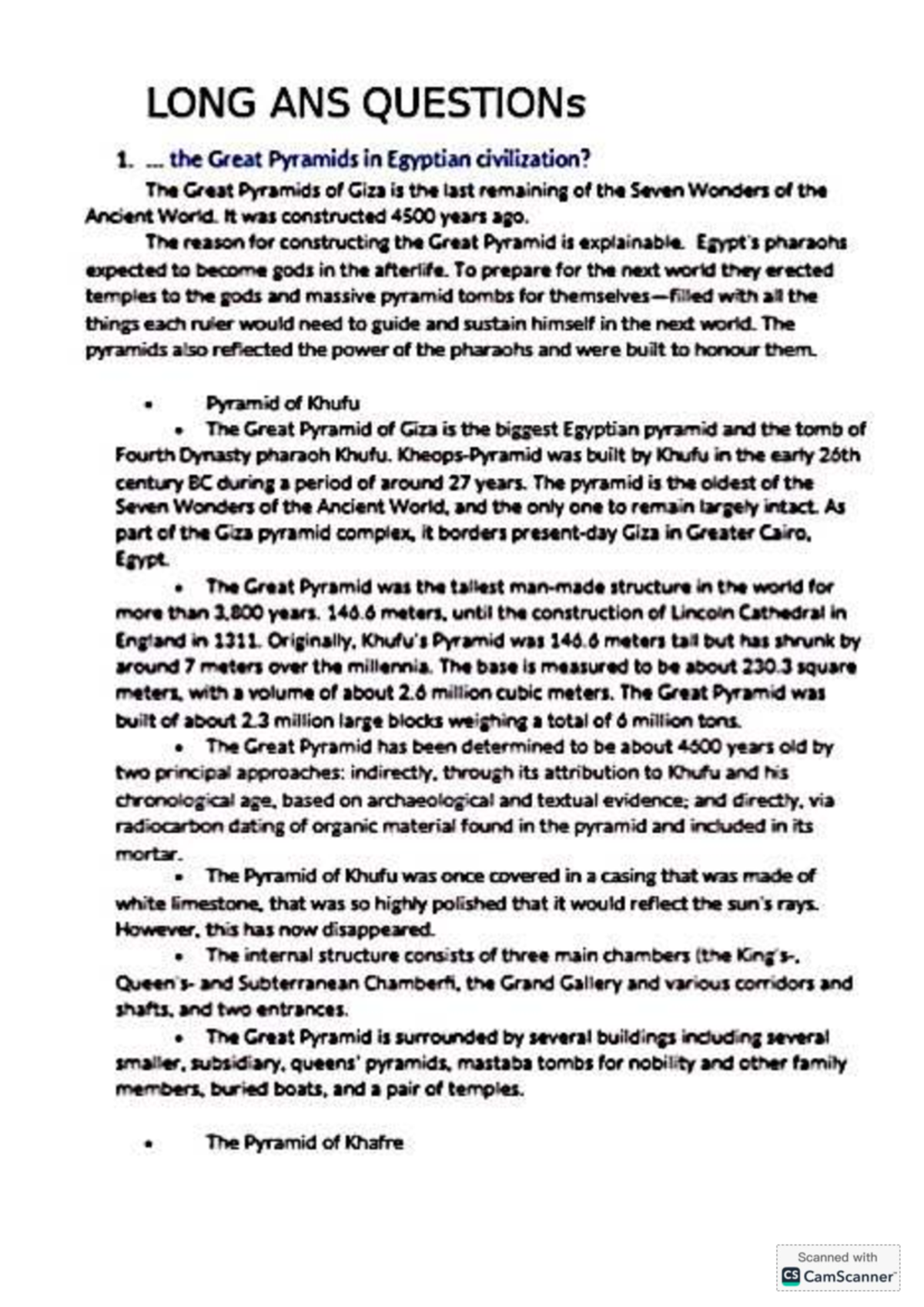 LONG ANS QUESTIONS: The Great Pyramids and Their Significance in ...