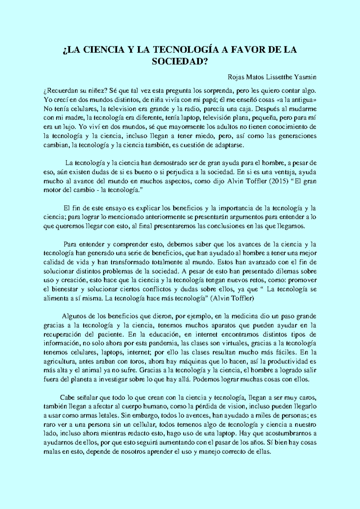La Ciencia y Tecnología: Beneficios para la Sociedad - Ensayo - Studocu