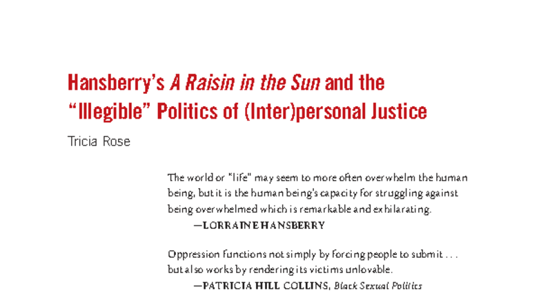 A Raisin in the Sun: Exploring (Inter)personal Justice in Hansberry's ...