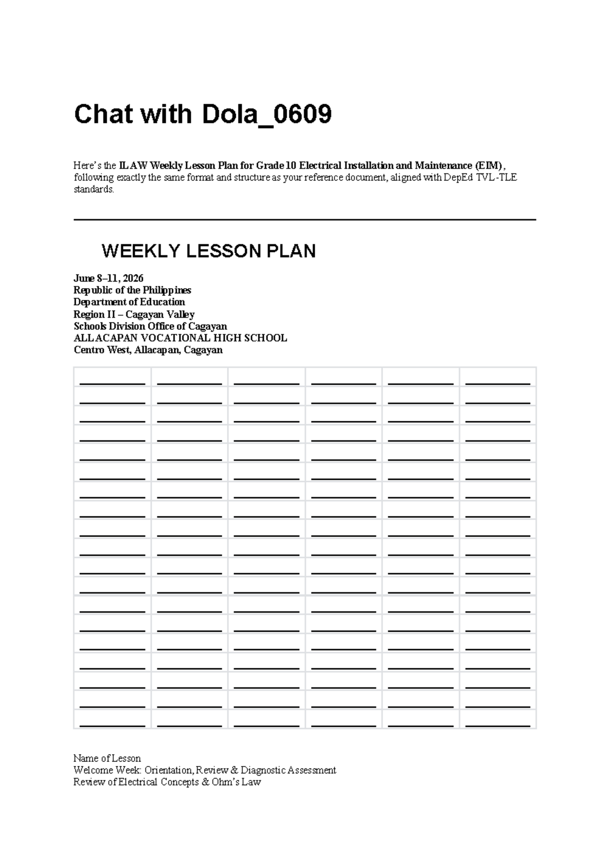 ILAW 10 EIM Weekly Lesson Plan: Orientation & Review (June 2026) - Studocu