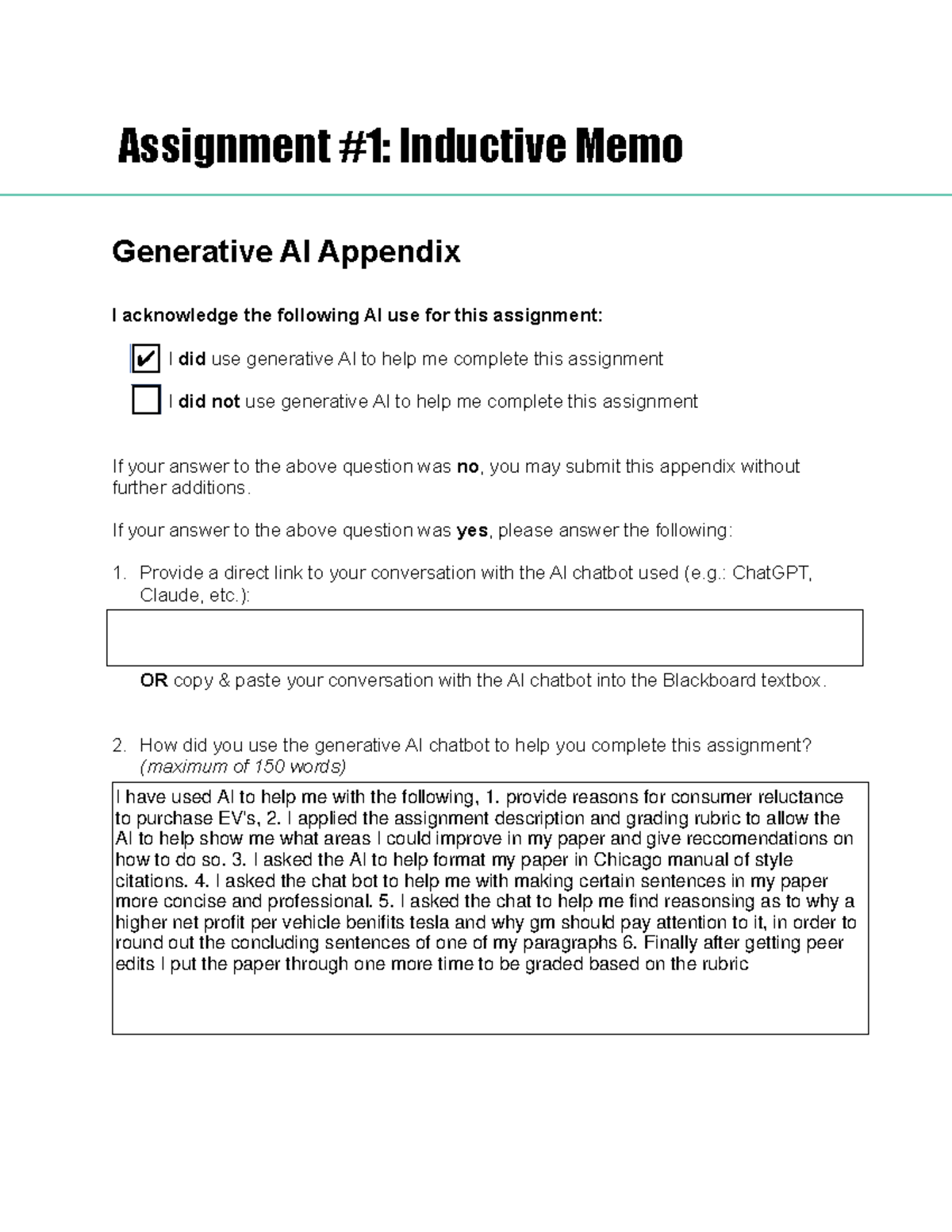 Assignment #1 – Generative AI Appendix - Generative AI Appendix I ...