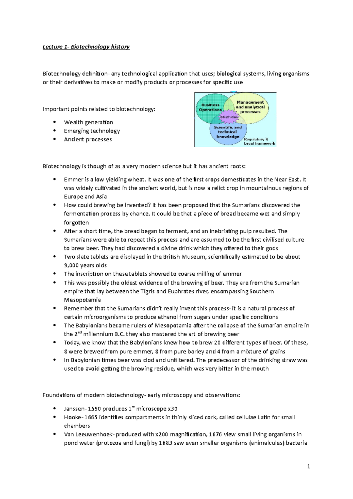 Biotechnology 101: Comprehensive Lecture Notes Overview - Studocu