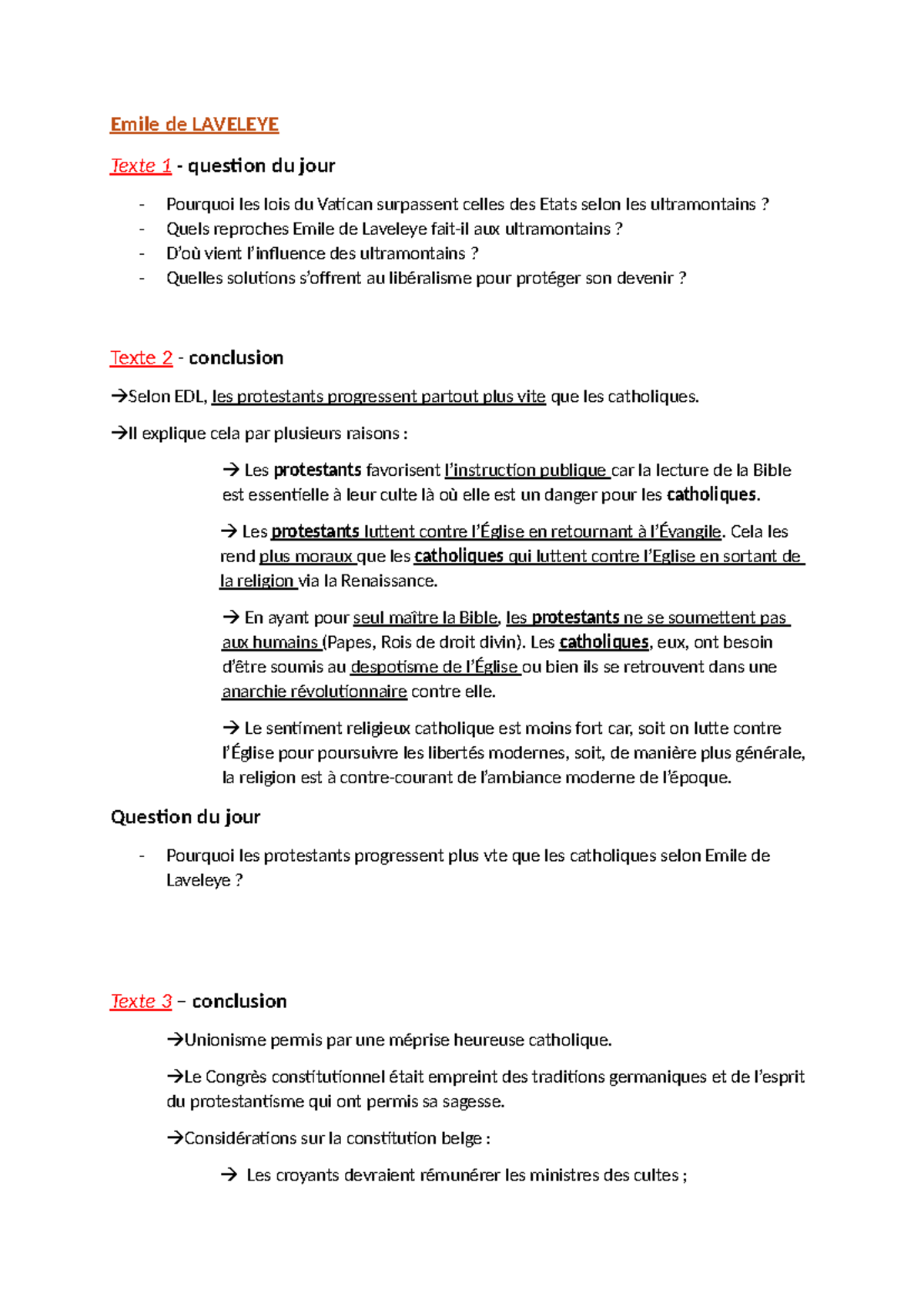 Conclusion sur les idées d'Émile de Laveleye - EDL - Studocu