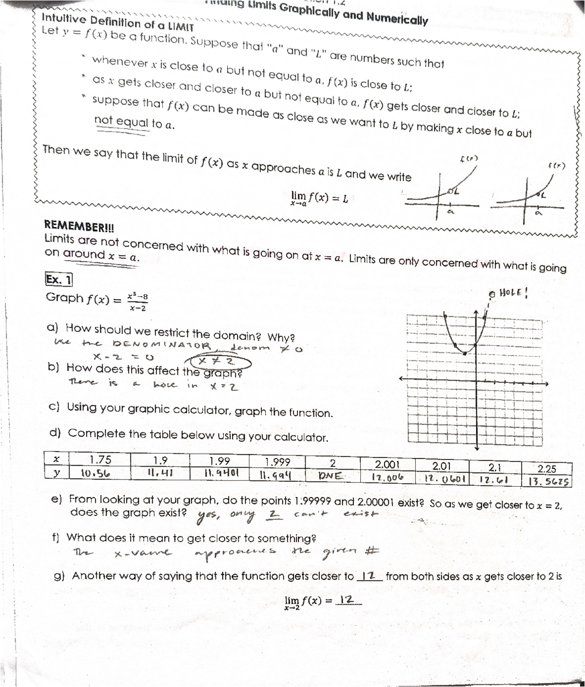 Limits: Intuitive Definitions and Graphical Approaches (MATH 101) - Studocu