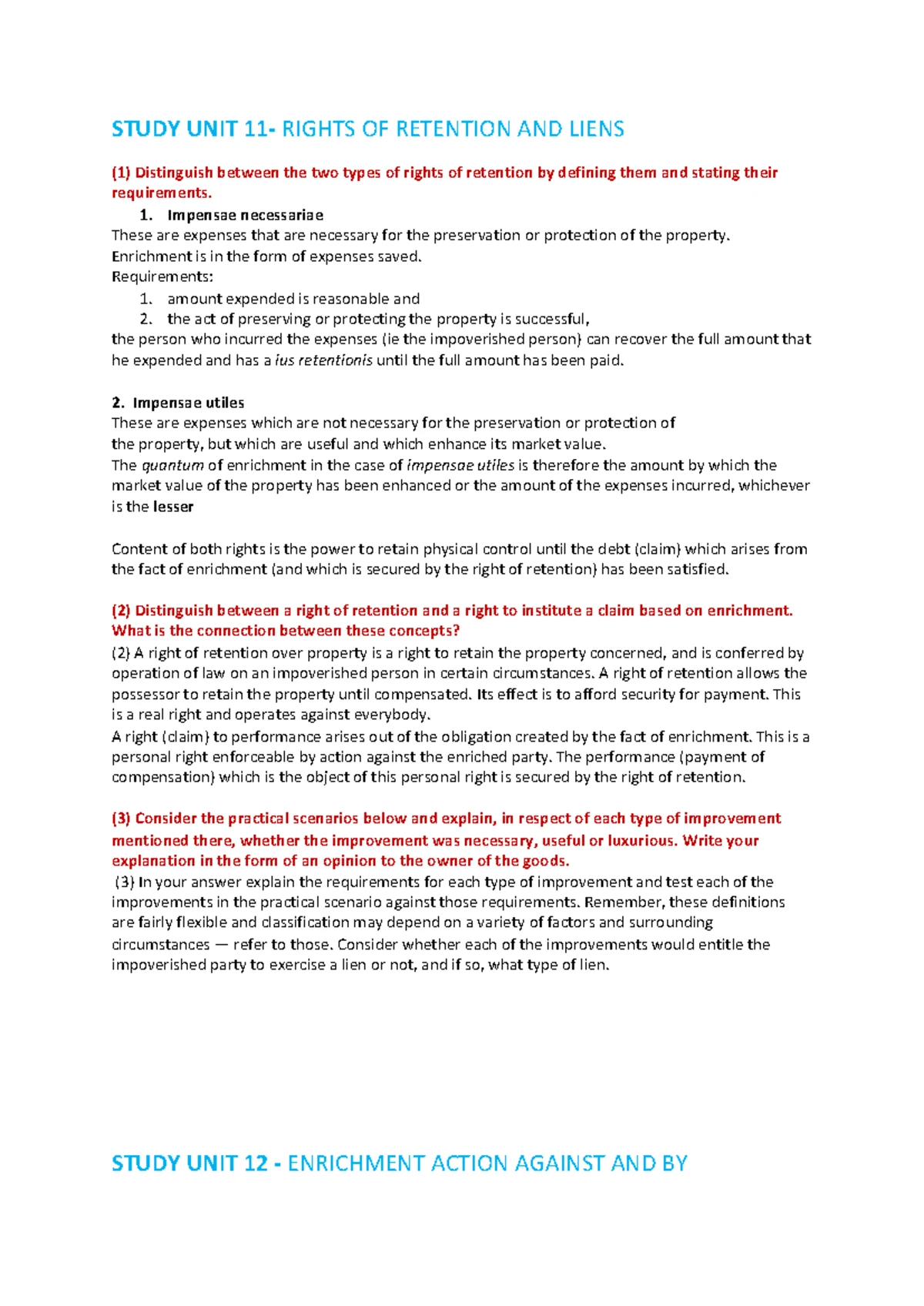 Study UNIT 3 Condictio Indebiti General Requirements - STUDY UNIT 3 CONDICTIO INDEBITI: GENERAL ...
