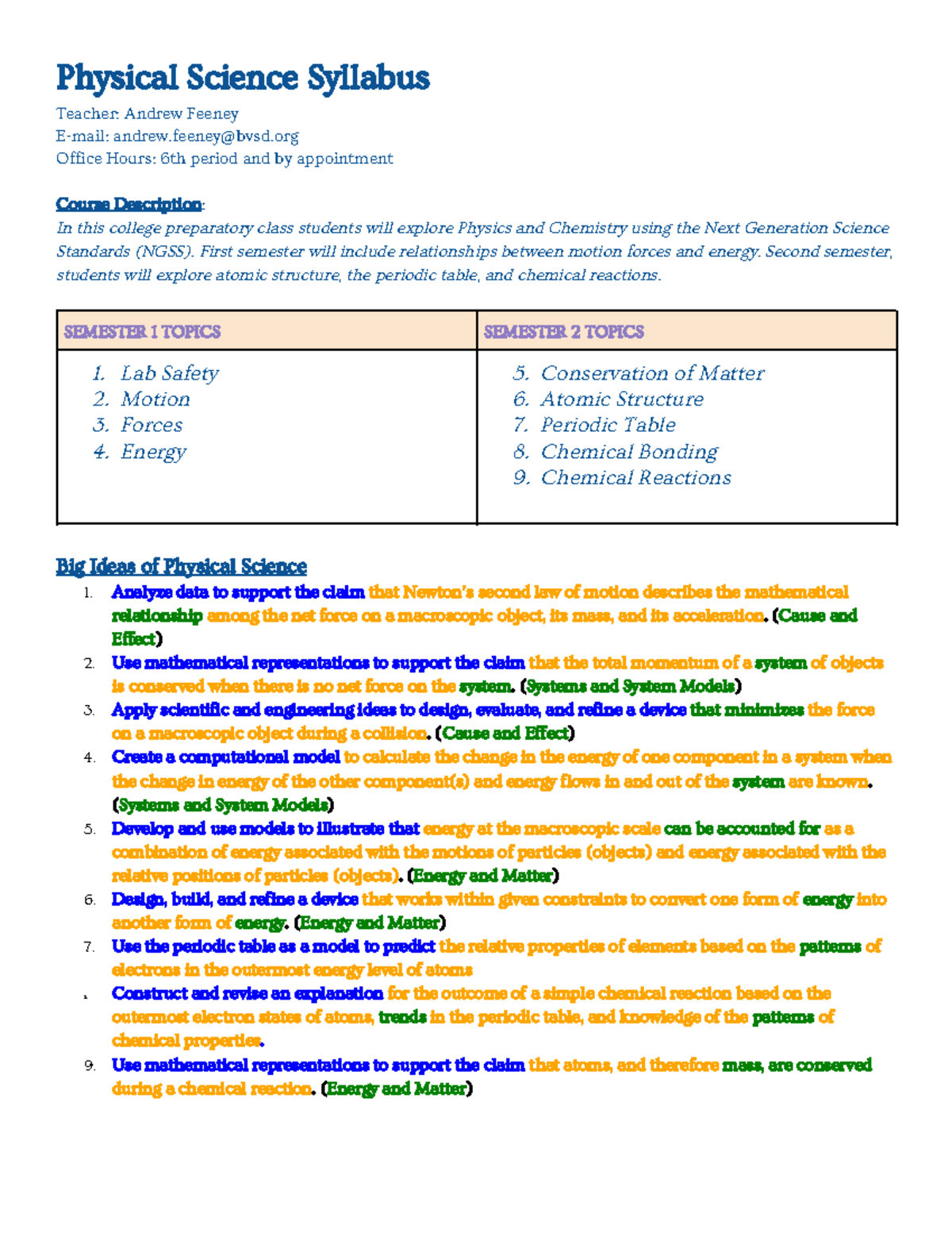 Physical Science Syllabus (PHSC 2025-2026) - Teacher: Andrew Feeney ...