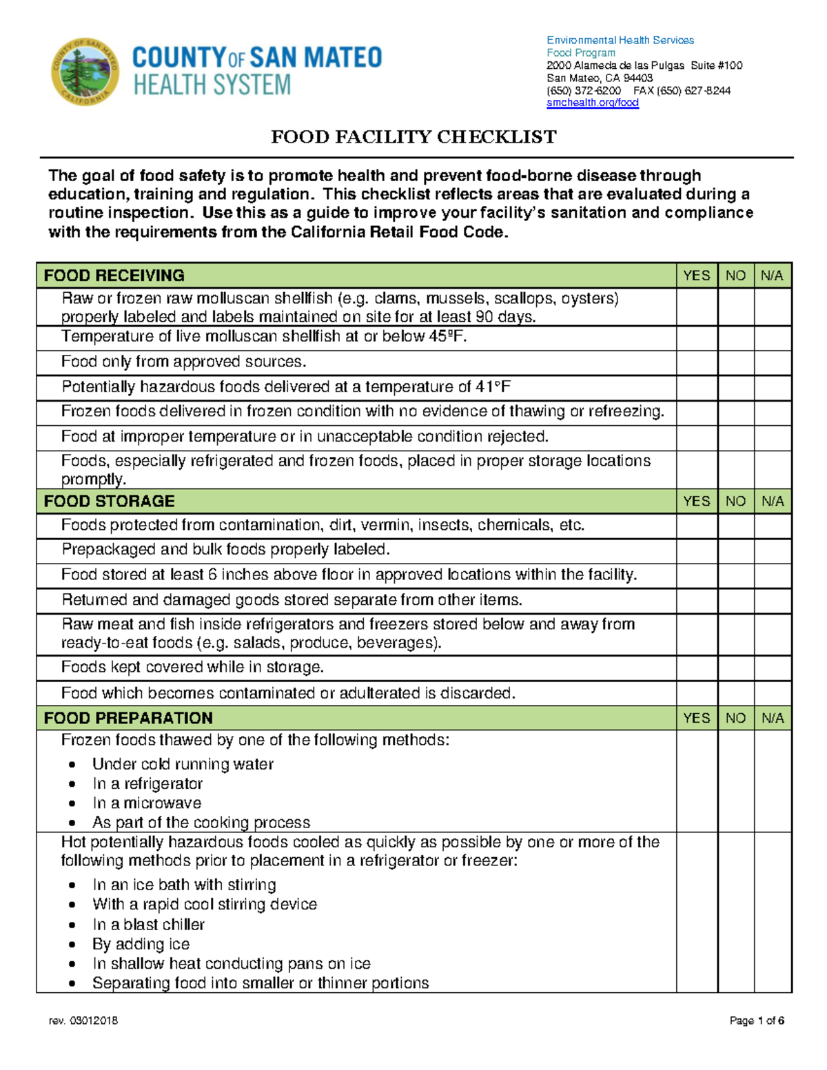 Food inspection checklist 1646995604 - FOOD FACILITY CHECKLIST The goal ...