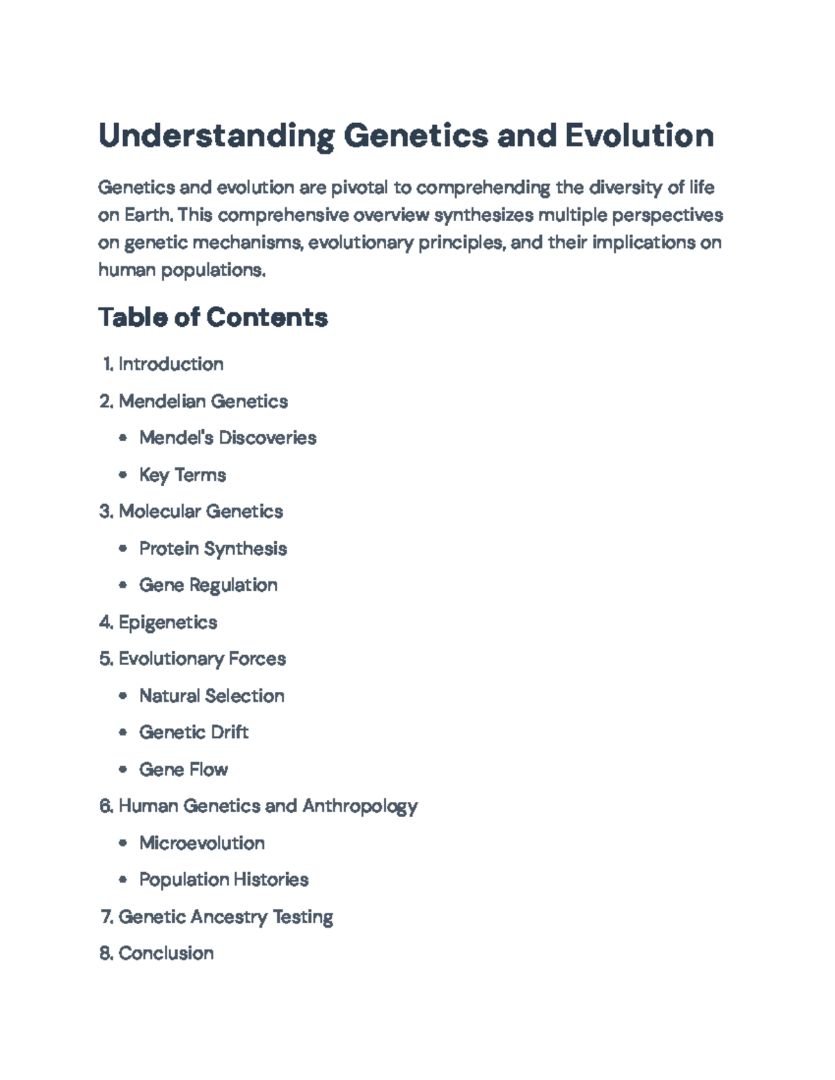 Genetics and Evolution Overview: Mechanisms and Human Implications ...