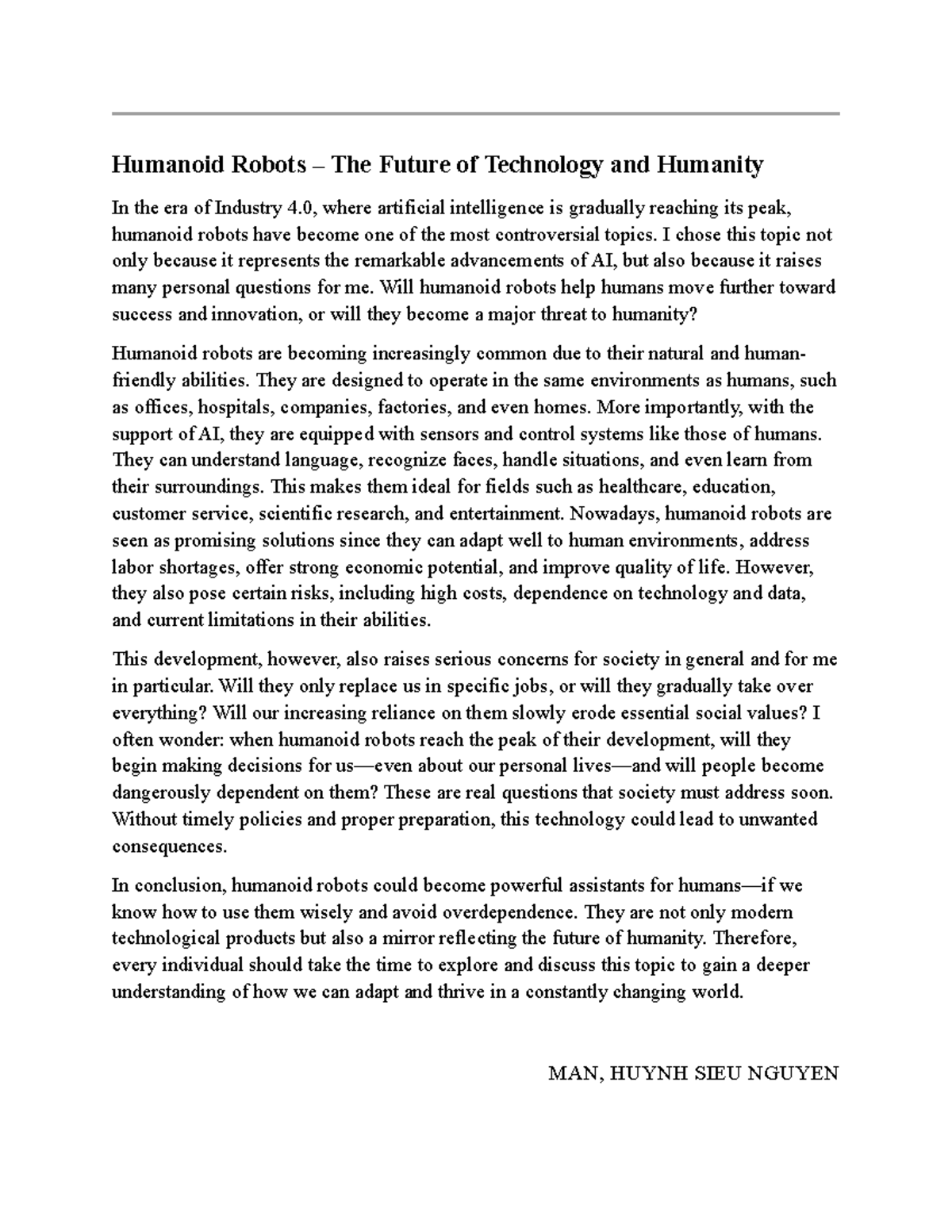 Essay Final Project: Humanoid Robots and Their Impact on Humanity - Studocu