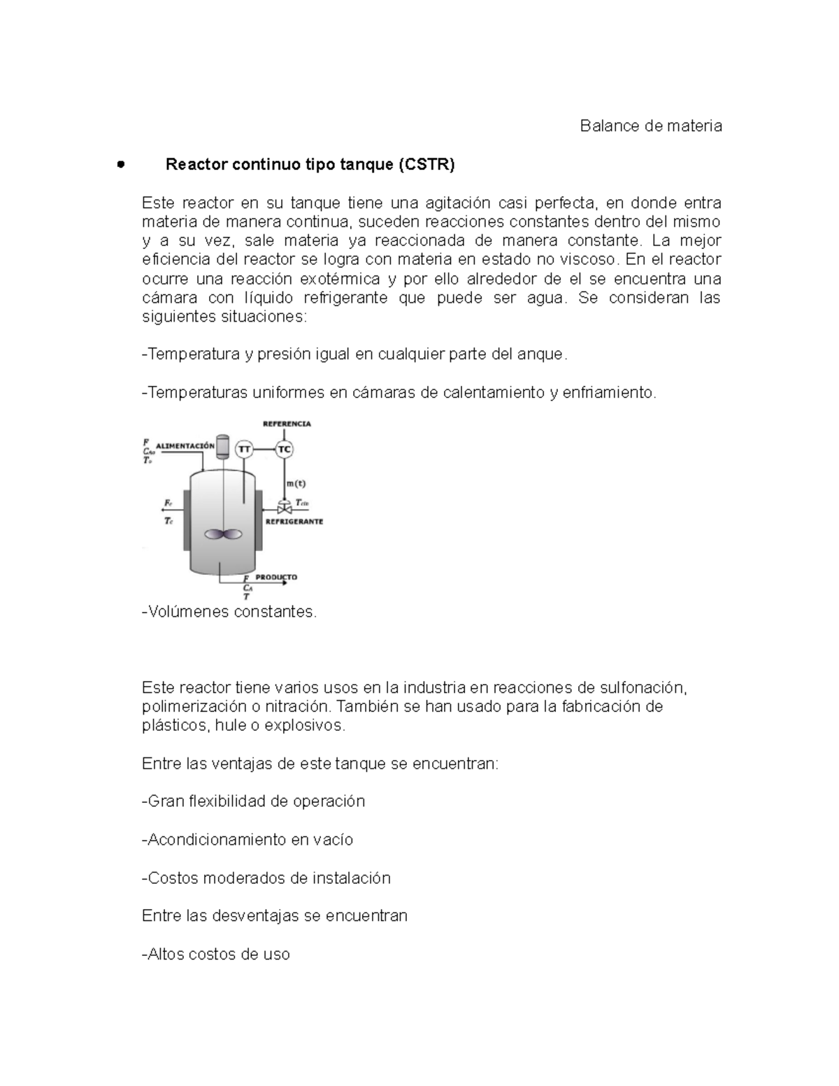 Tipos de reactores - Balance de materia Reactor continuo tipo tanque ...