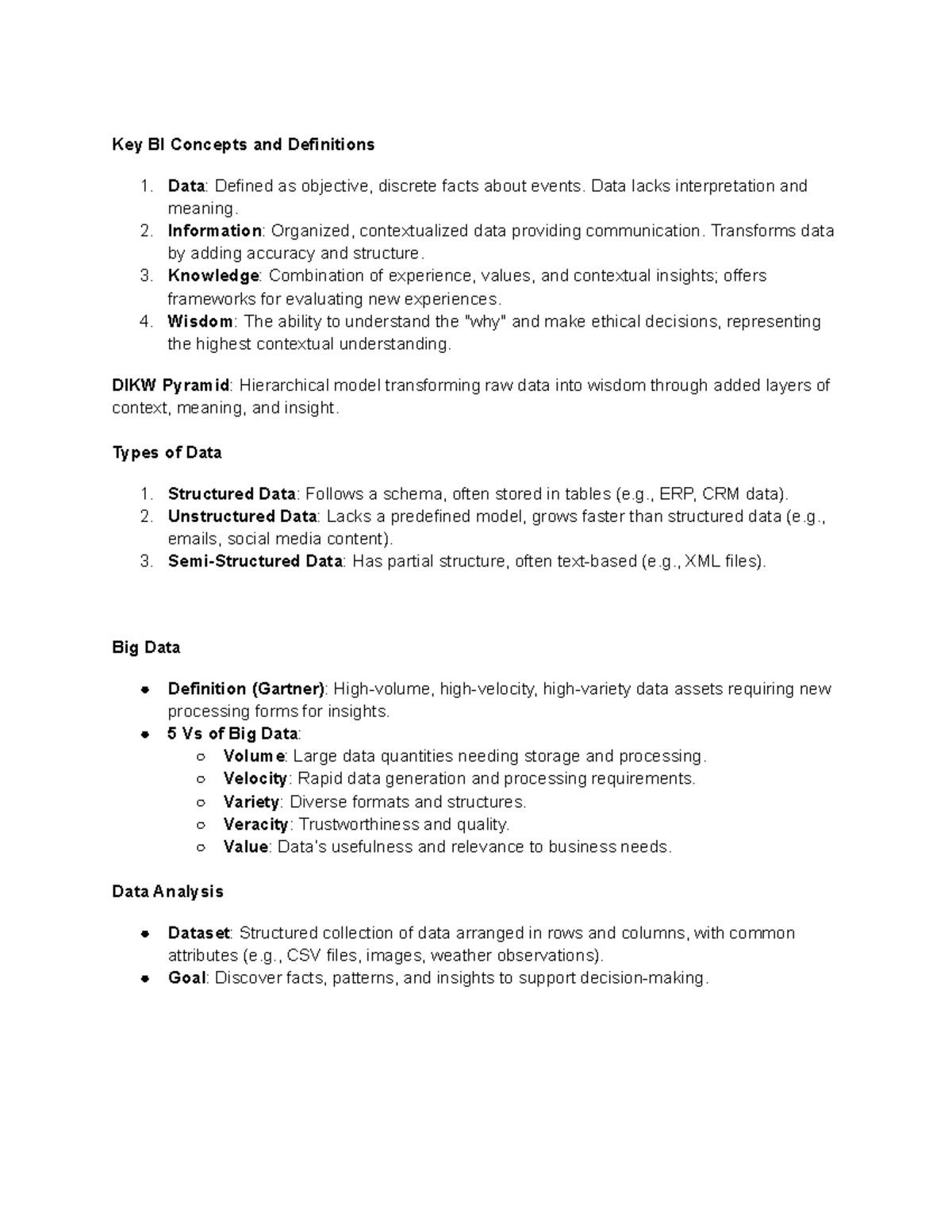 Business Intelligence (BI) Exam Notes: Key Concepts & DIKW Pyramid ...
