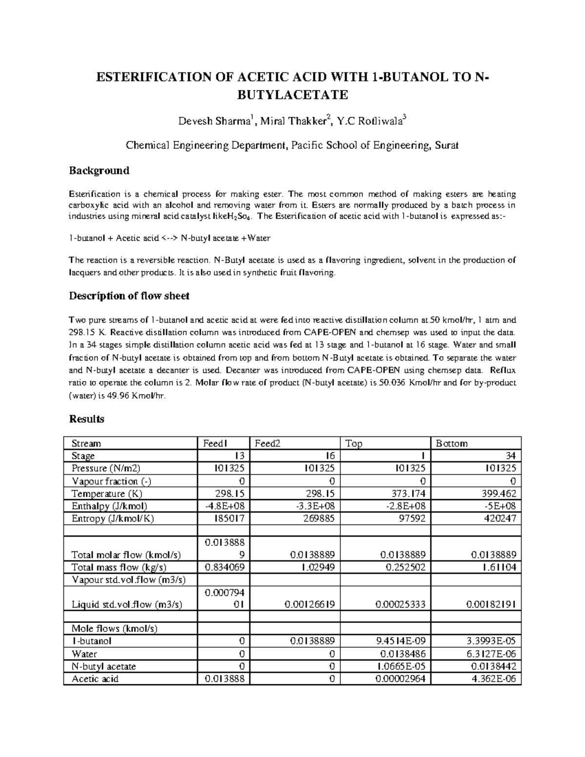 Esterification of Acetic Acid with n-Butylacetate: A Study in Chem Eng ...