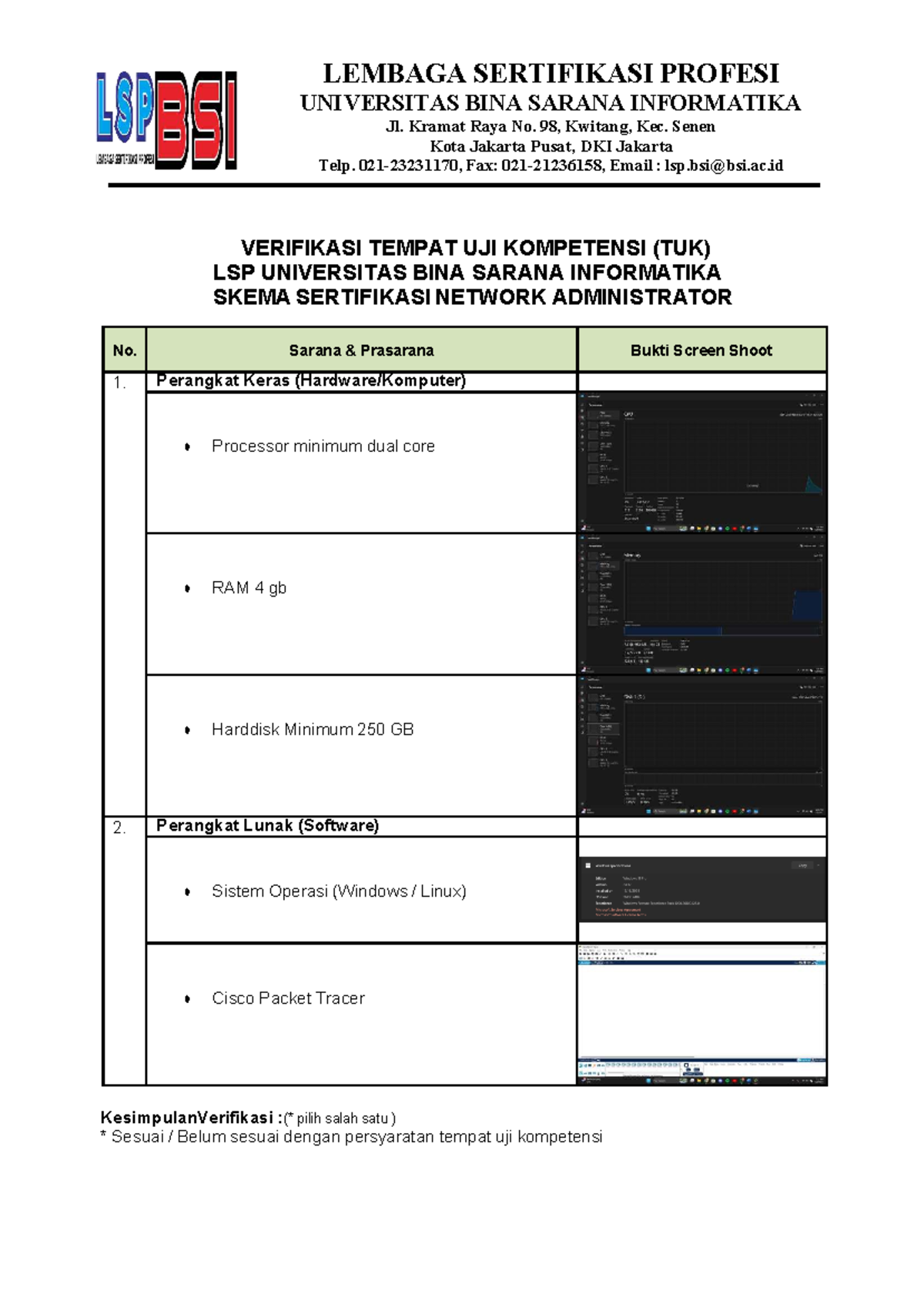 Verifikasi Tempat UJI Kompetensi (TUK) - LEMBAGA SERTIFIKASI PROFESI ...