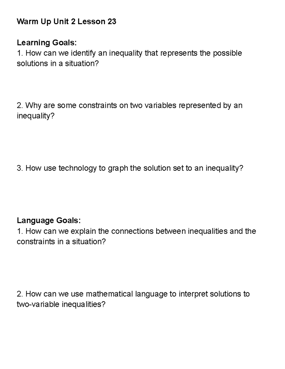 Warm Up Unit 2 Lesson 23 - AI warm up - Warm Up Unit 2 Lesson 23 ...