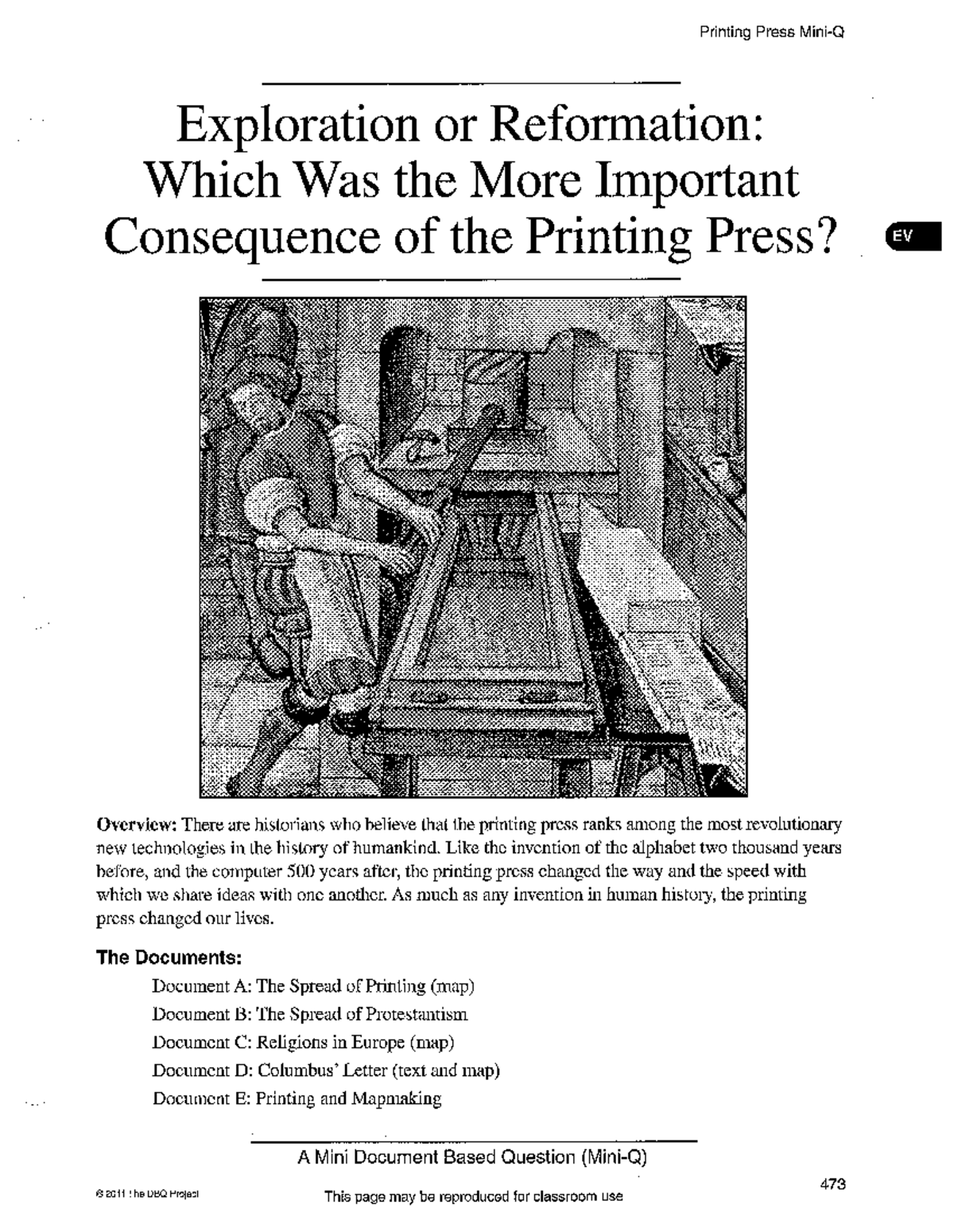 DBQ: Printing Press - Exploring Its Role in Reformation and Exploration ...