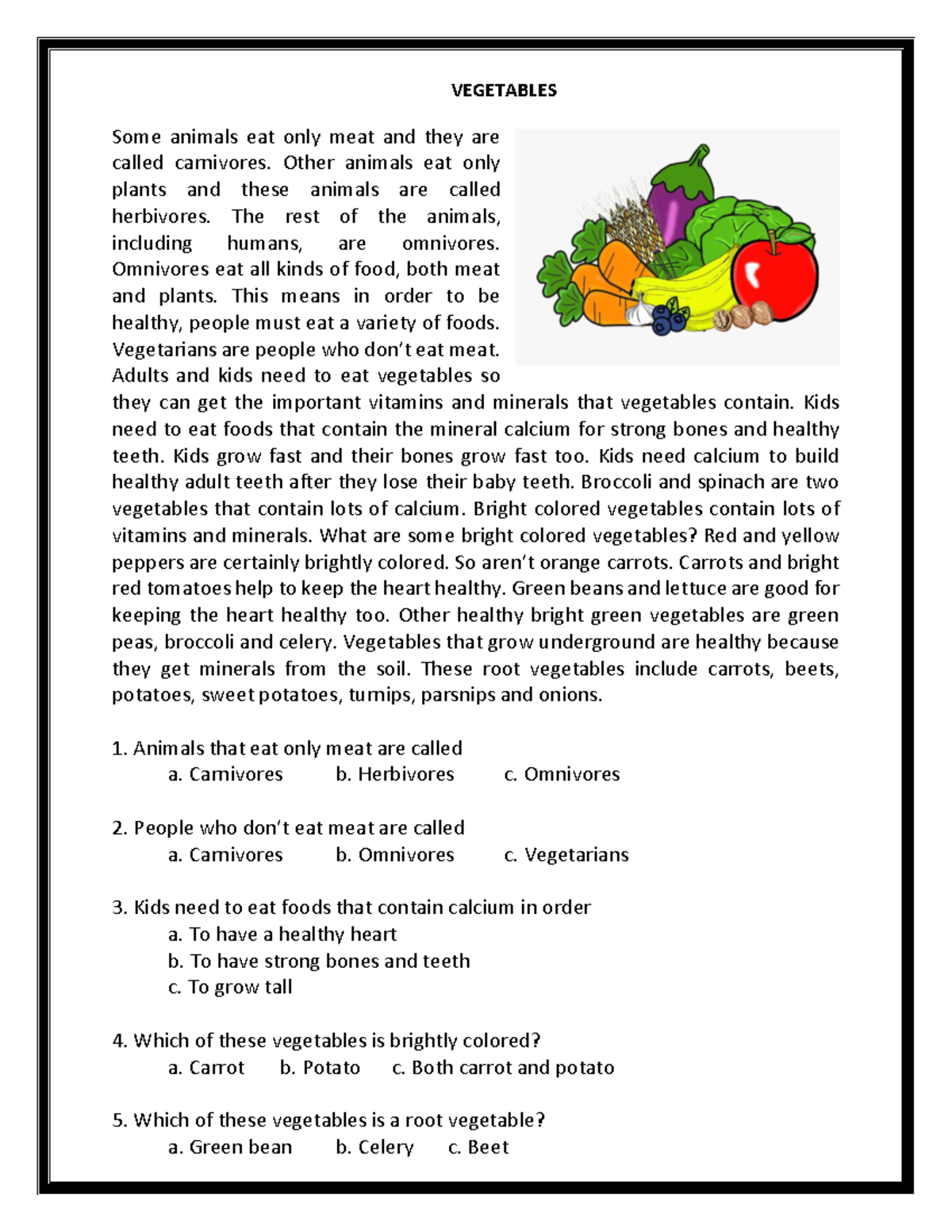 Grade 3 Reading Comprehension: Vegetables & Meteors - Studocu