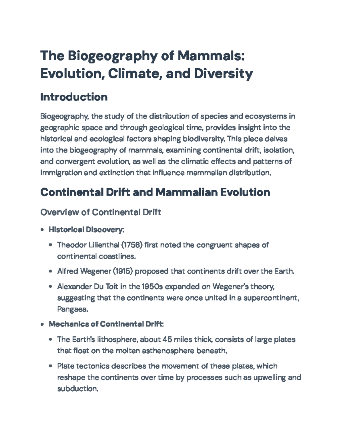 Biogeography of Mammals: Evolution, Climate Impact, and Diversity ...