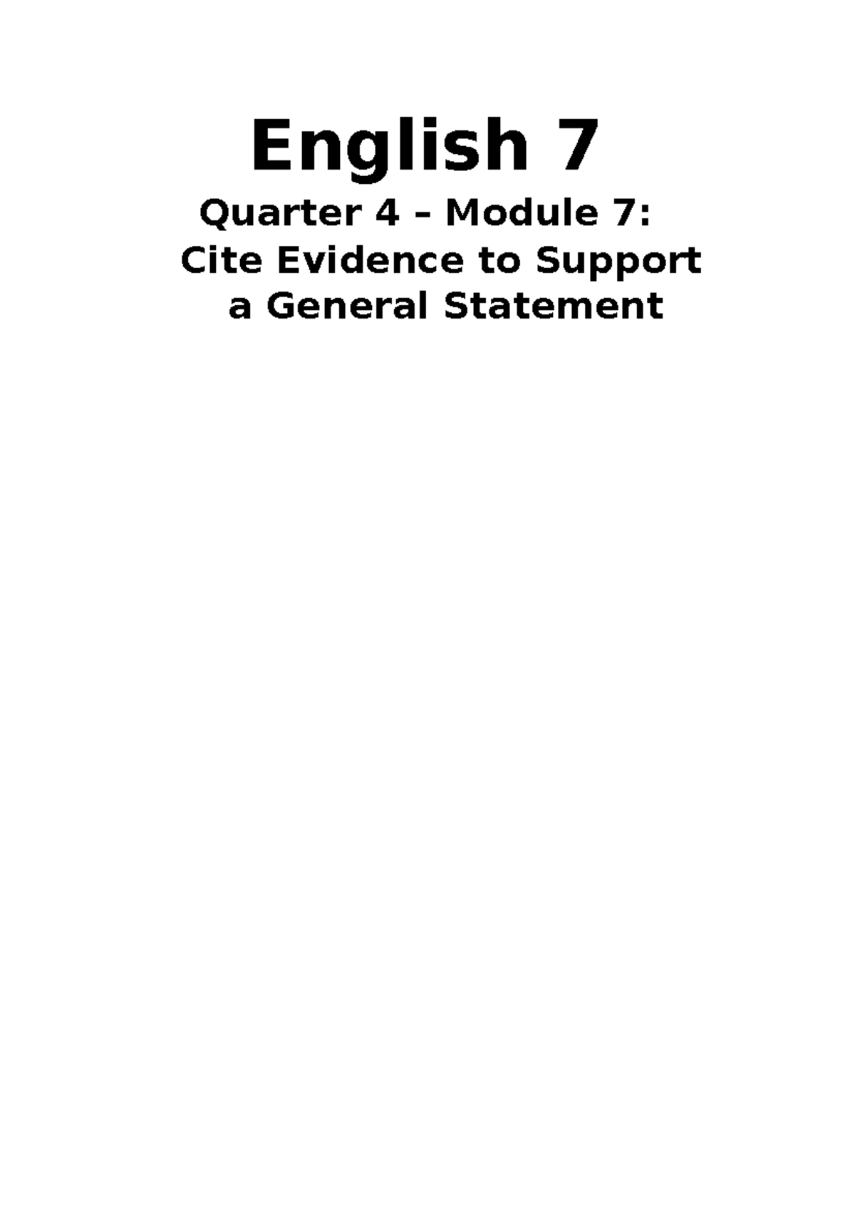 Module 7 ENG7 Q4: Citing Evidence for General Statements - Studocu