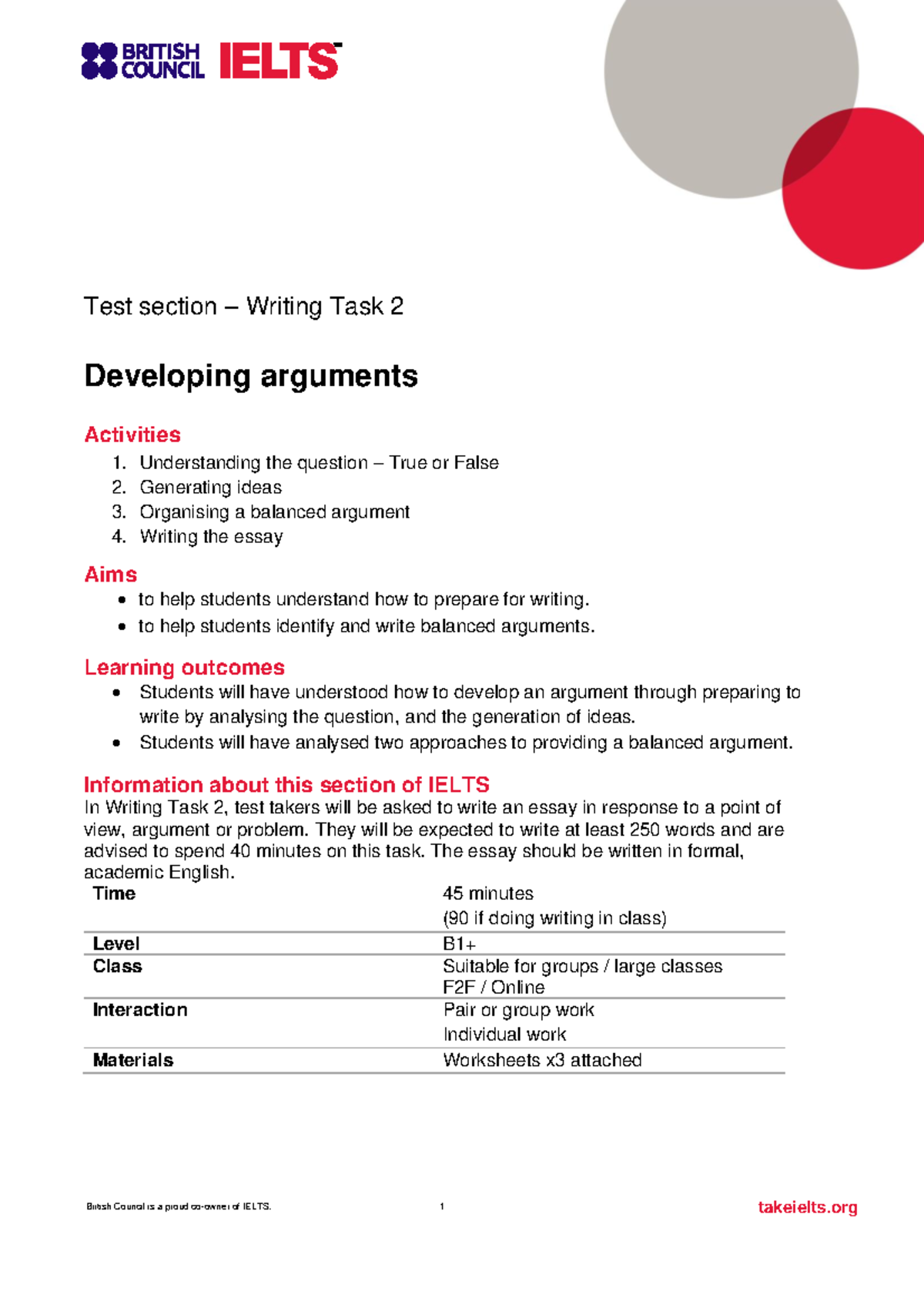 Writing Task 2: Developing Balanced Arguments for IELTS - Studocu