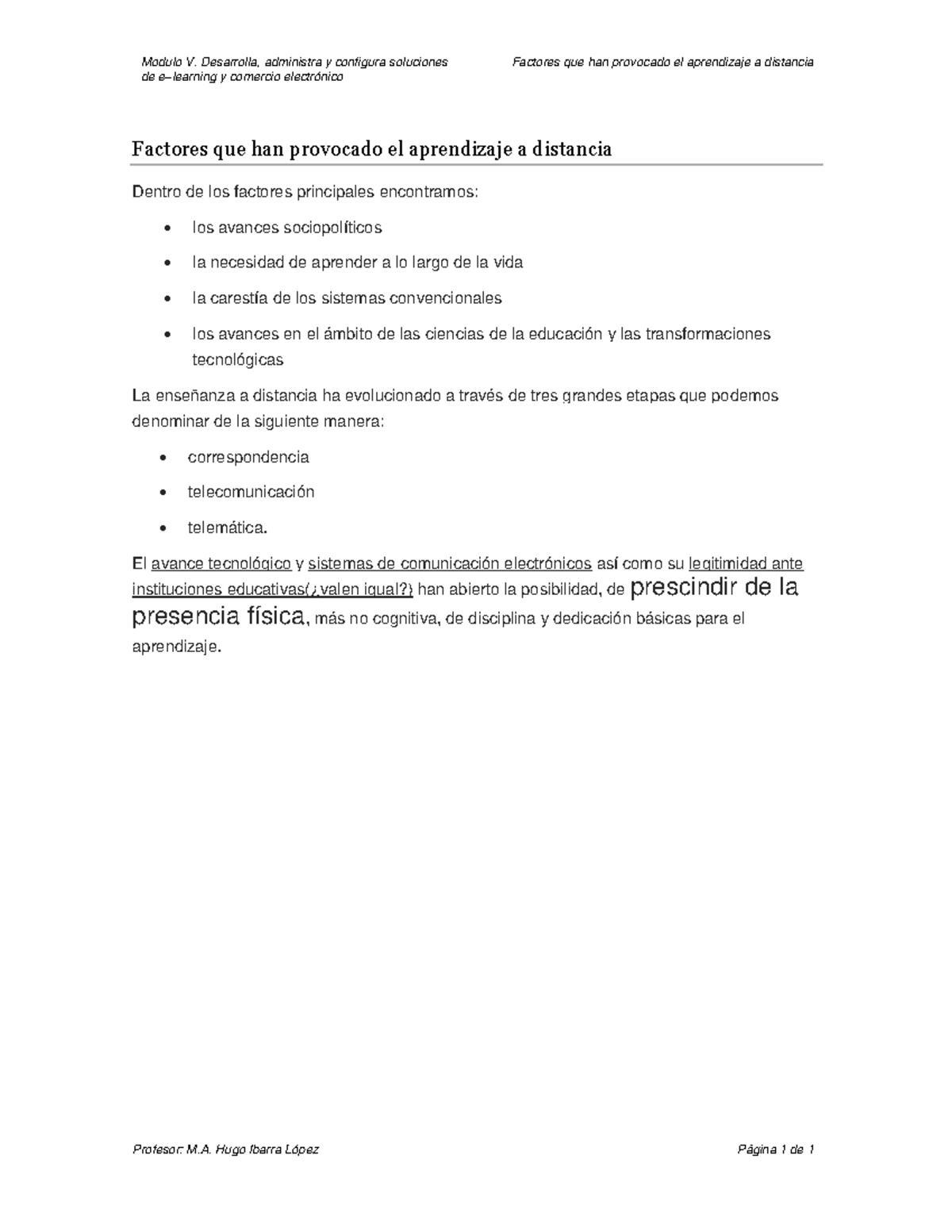 Modulo V: Factores que Propiciaron el E-Learning - Studocu
