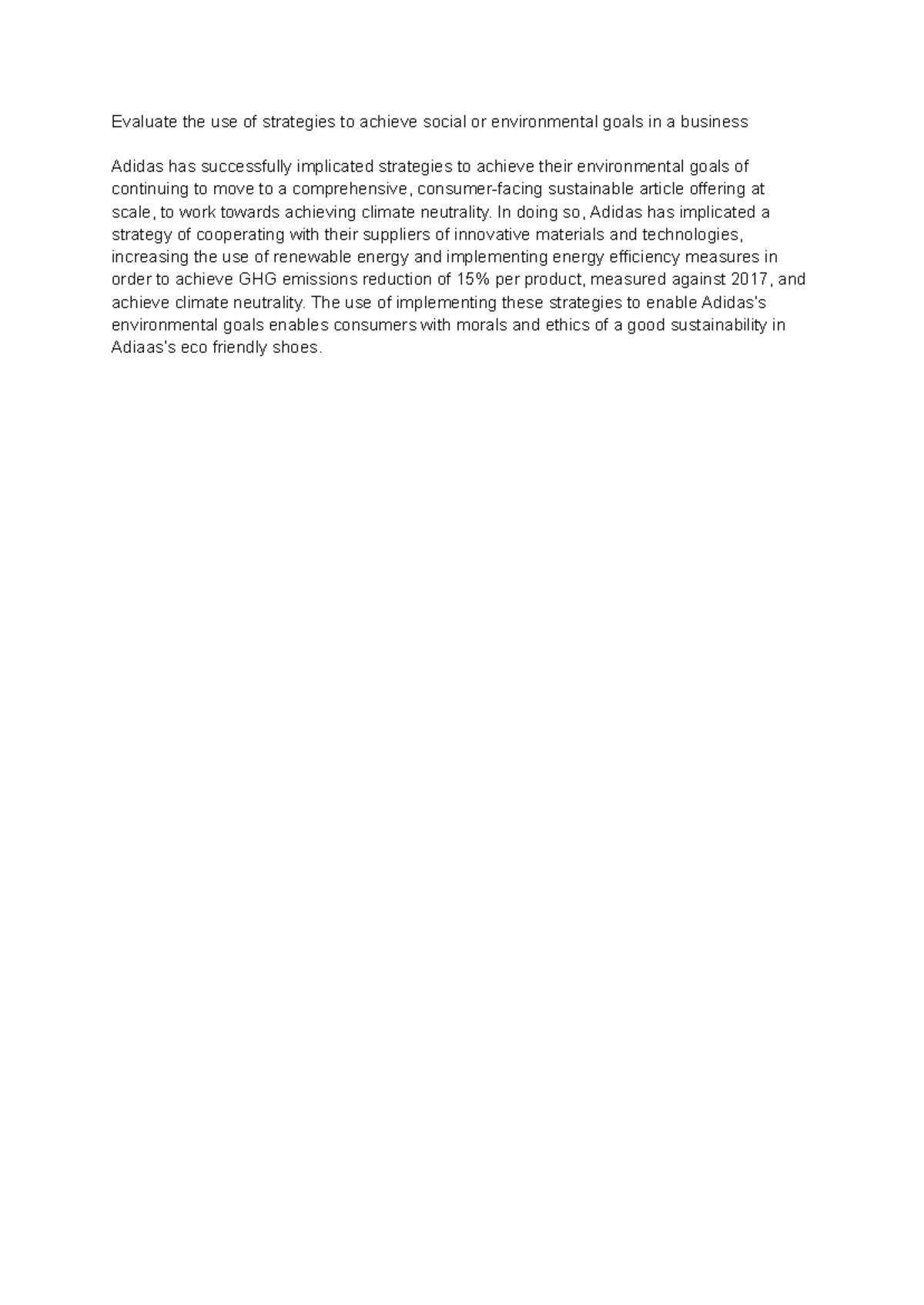 BUS 301: Case Study on Adidas' Environmental Strategies - Studocu