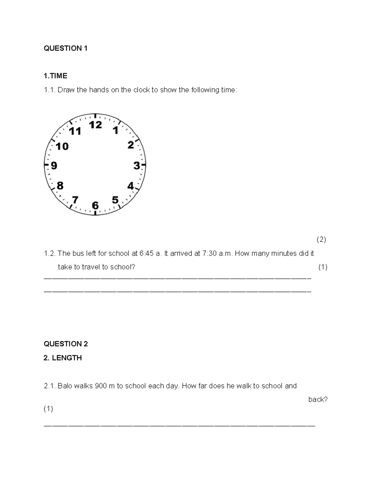 Grade 4 Maths Question Paper: Time, Length & 2D Shapes - Studocu