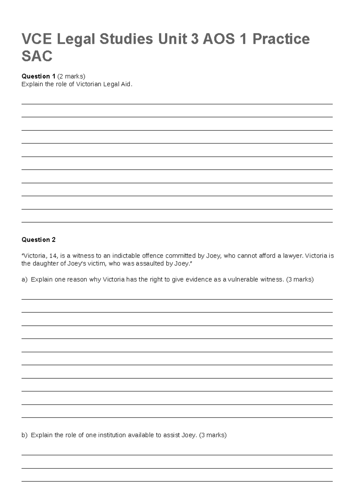 VCE Legal Studies Unit 3 AOS 1 Practice SAC - VCE Legal Studies Unit 3 ...