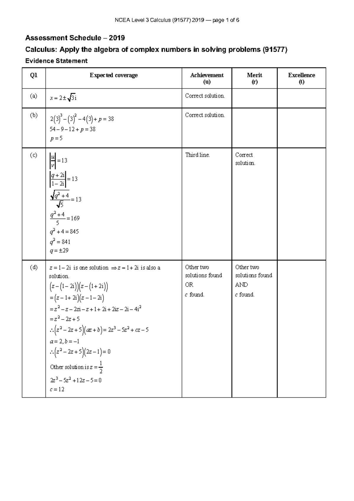NCEA Level 3 Calculus (91577) 2019 Assessment Schedule Practice - Studocu