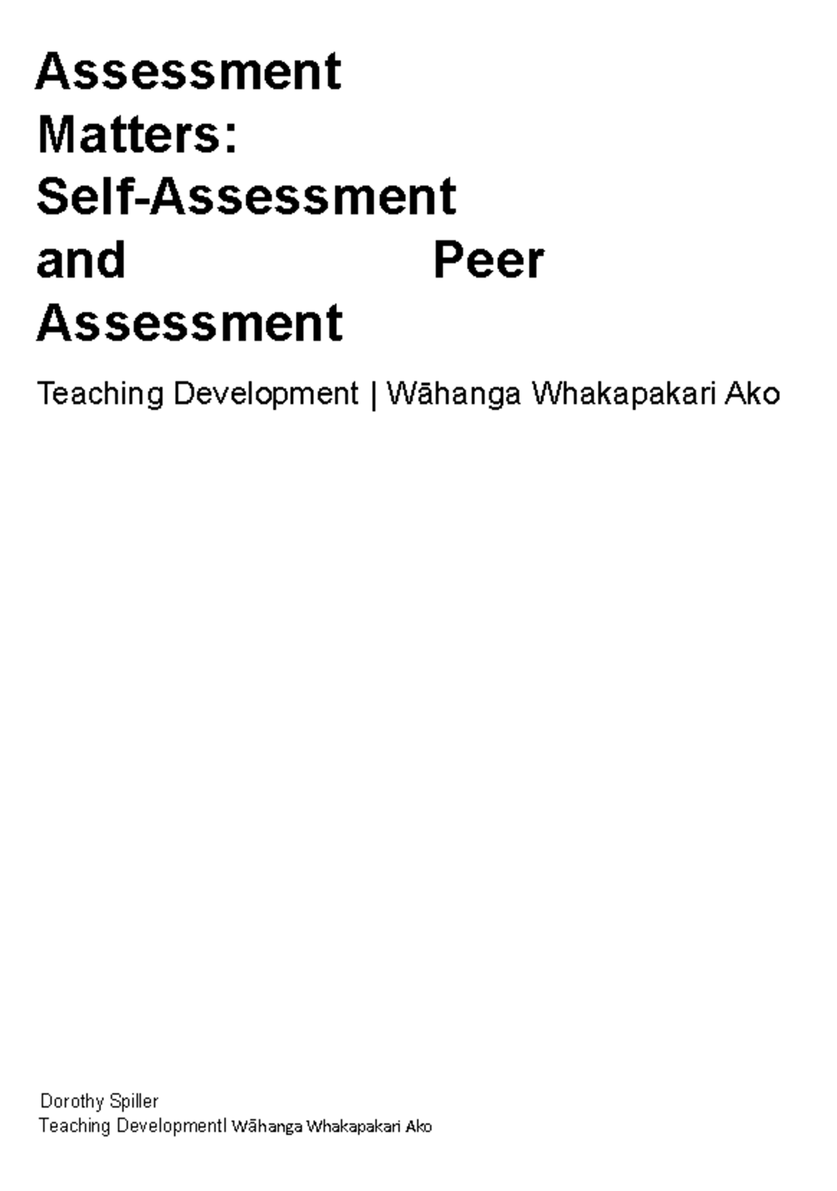 Assessment matters self-assessment peer assessment - Assessment Matters ...