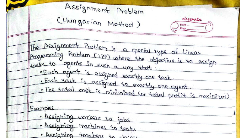 CS Assignment Problem: Hungarian Method Explained - Studocu