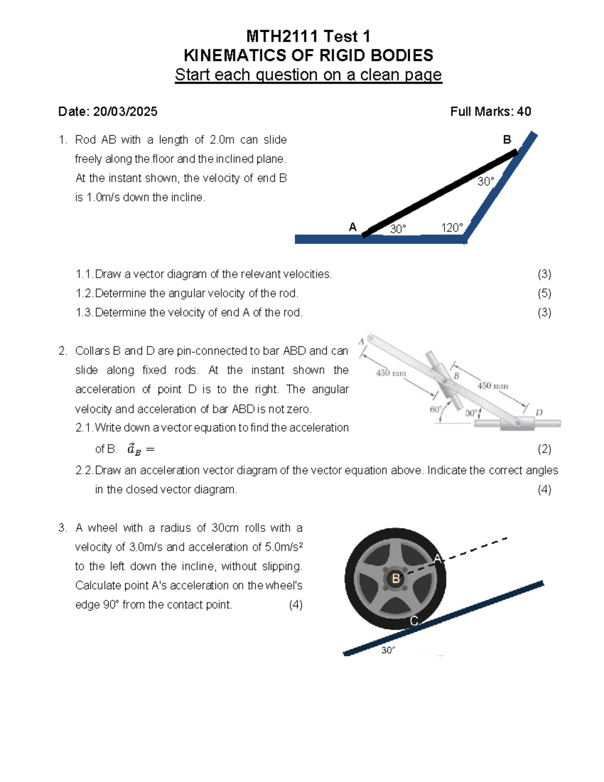 Sem Test 1 2025: Kinematics of Rigid Bodies Analysis - Studocu