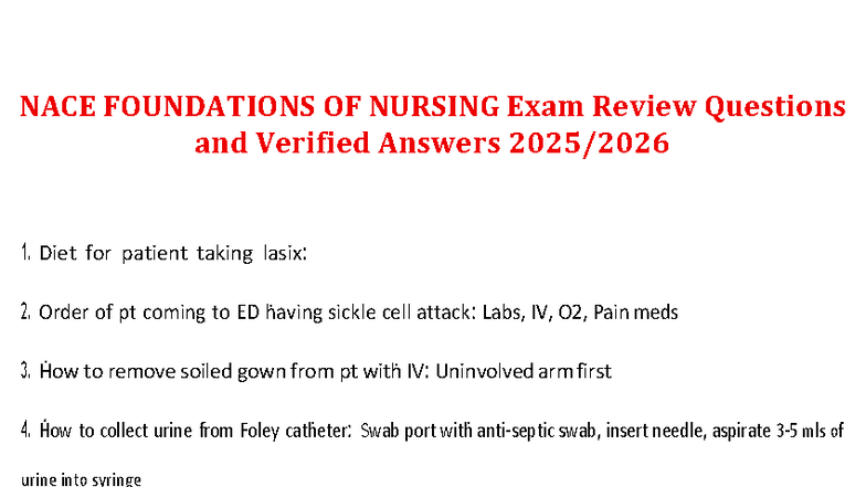 NACE FOUNDATIONS OF NURSING Exam Review: Key Questions & Answers - Studocu