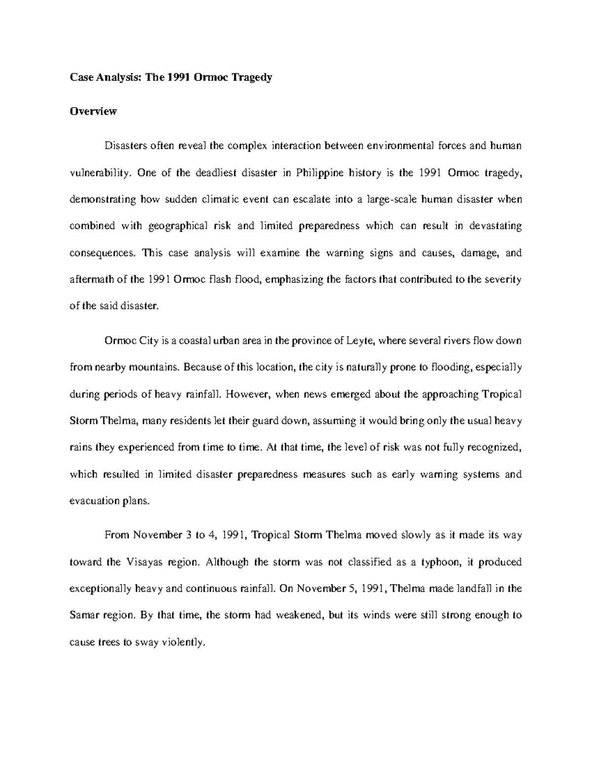 Case Study: Analyzing the 1991 Ormoc Tragedy (Disaster Management ...