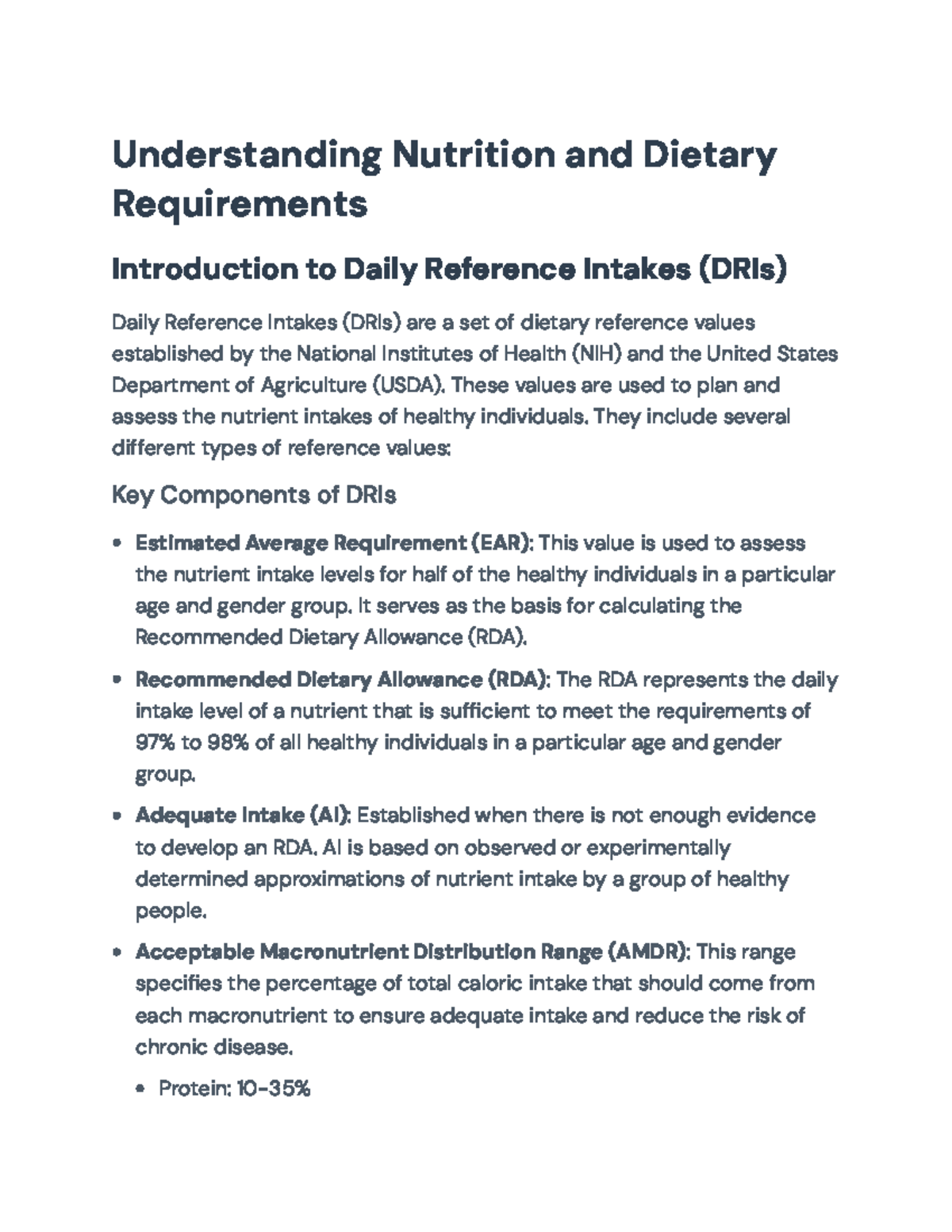 Understanding Dietary Reference Intakes (DRIs) and Nutrition Essentials - Understanding ...