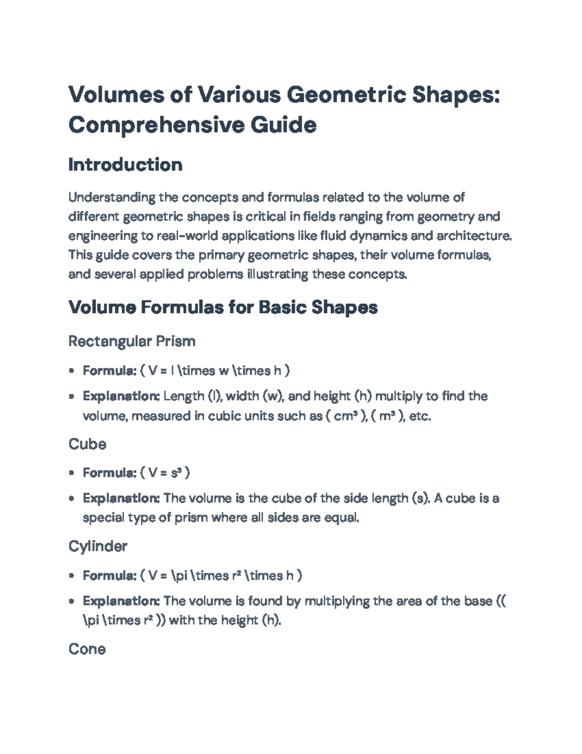 Comprehensive Guide to Volume Formulas for Geometric Shapes - Volumes ...