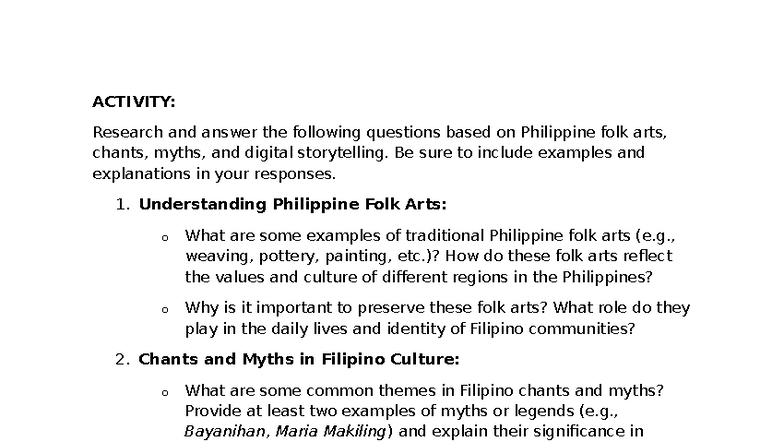 ACTIVITY: Philippine Folk Arts, Chants, Myths & Digital Storytelling ...