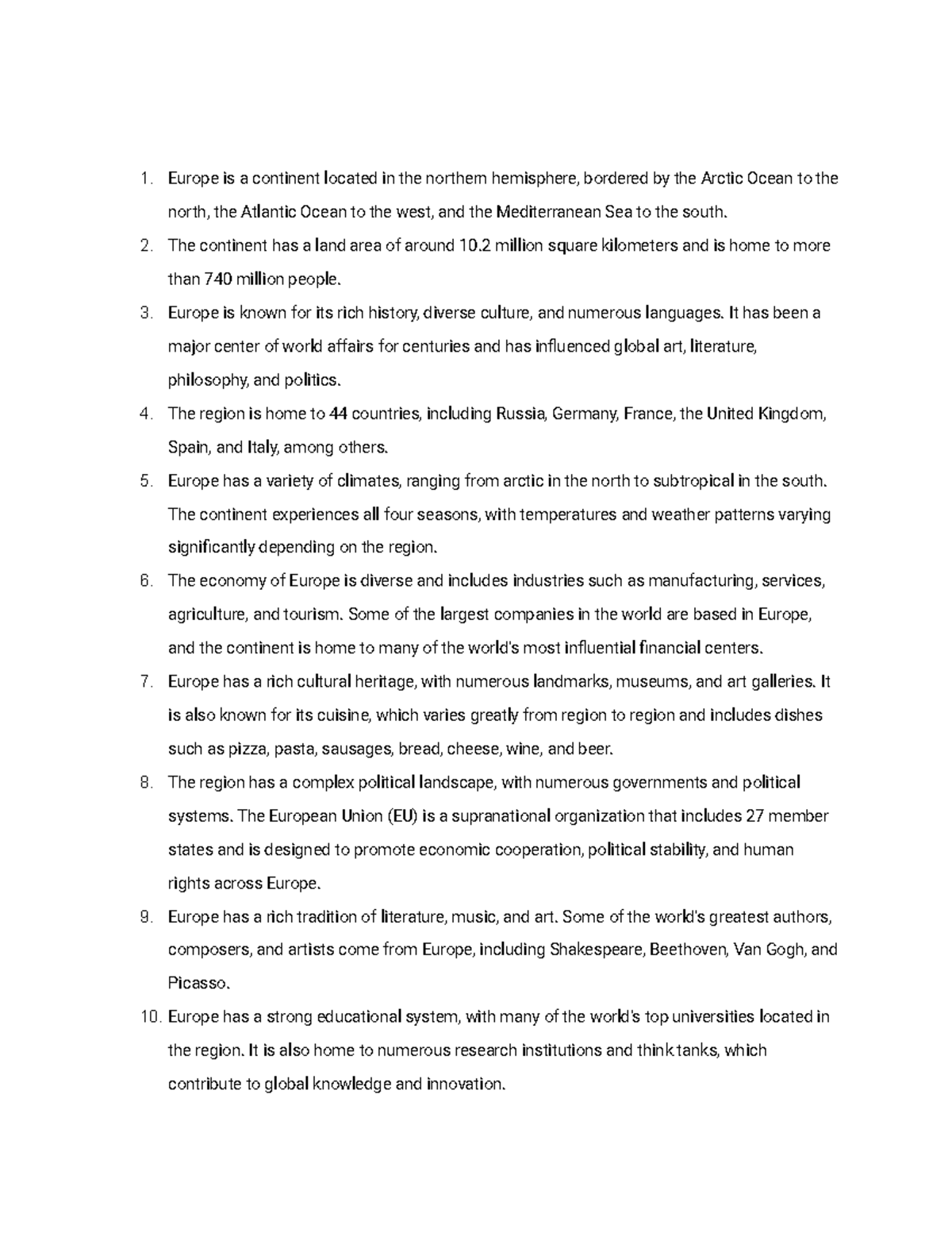 Europe notes - Europe is a continent located in the northern hemisphere ...