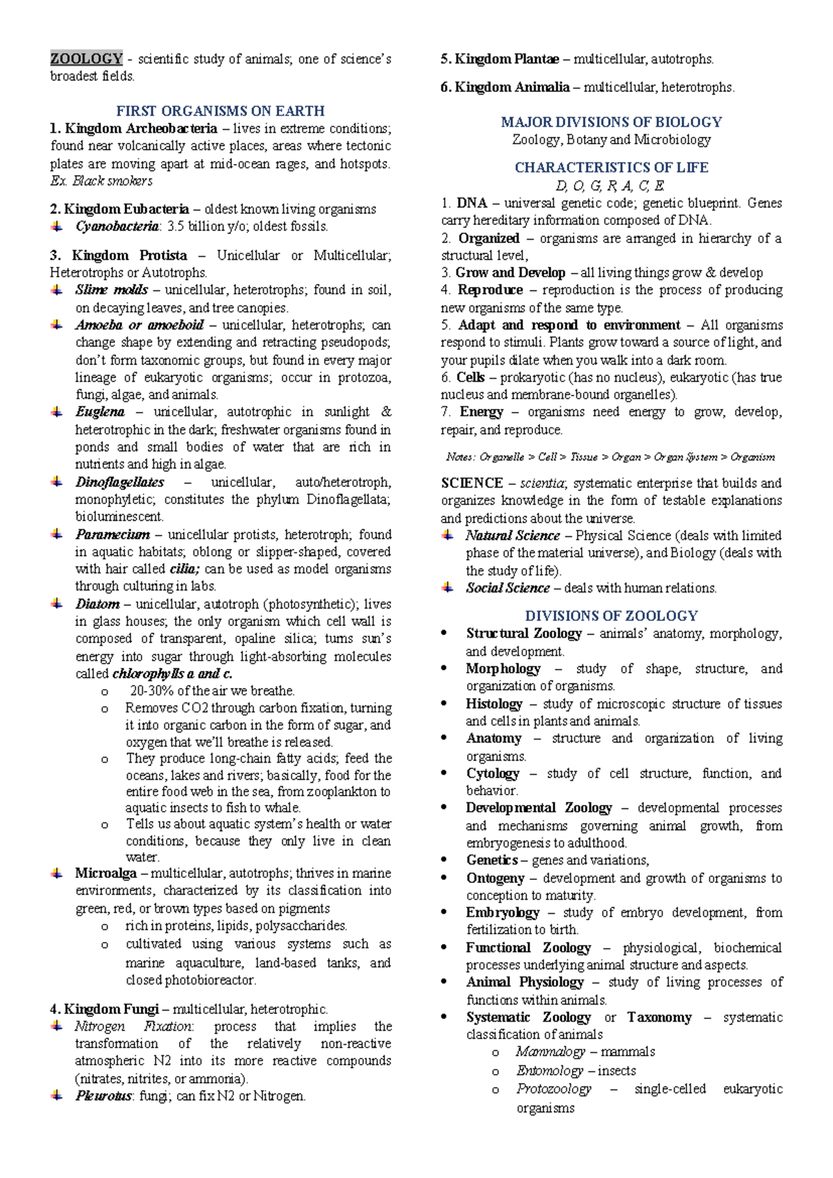 Zoology 1 - ZOOLOGY - scientific study of animals; one of science’s ...