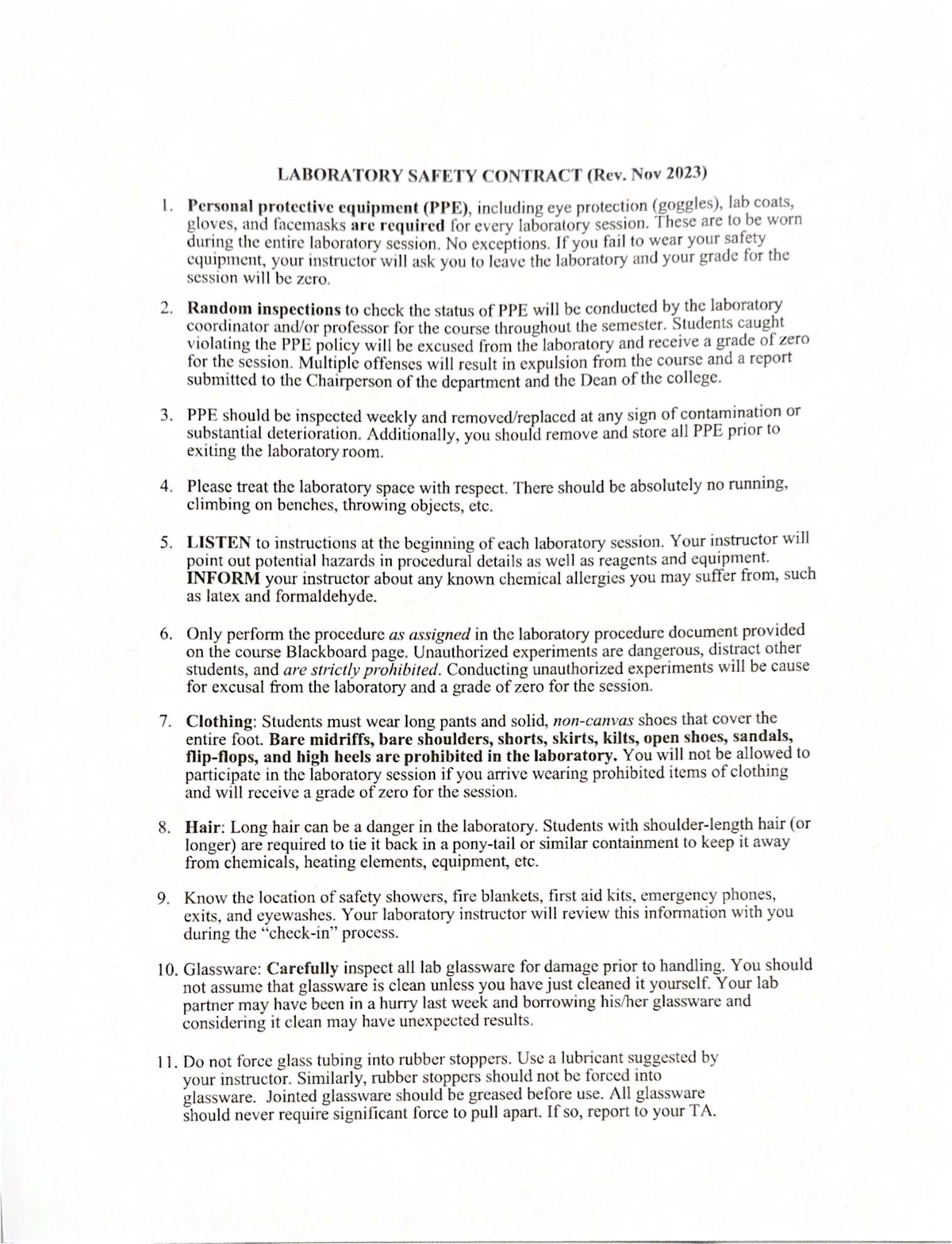 Laboratory Safety Contract Guidelines (Rev. Nov 2023) - Studocu