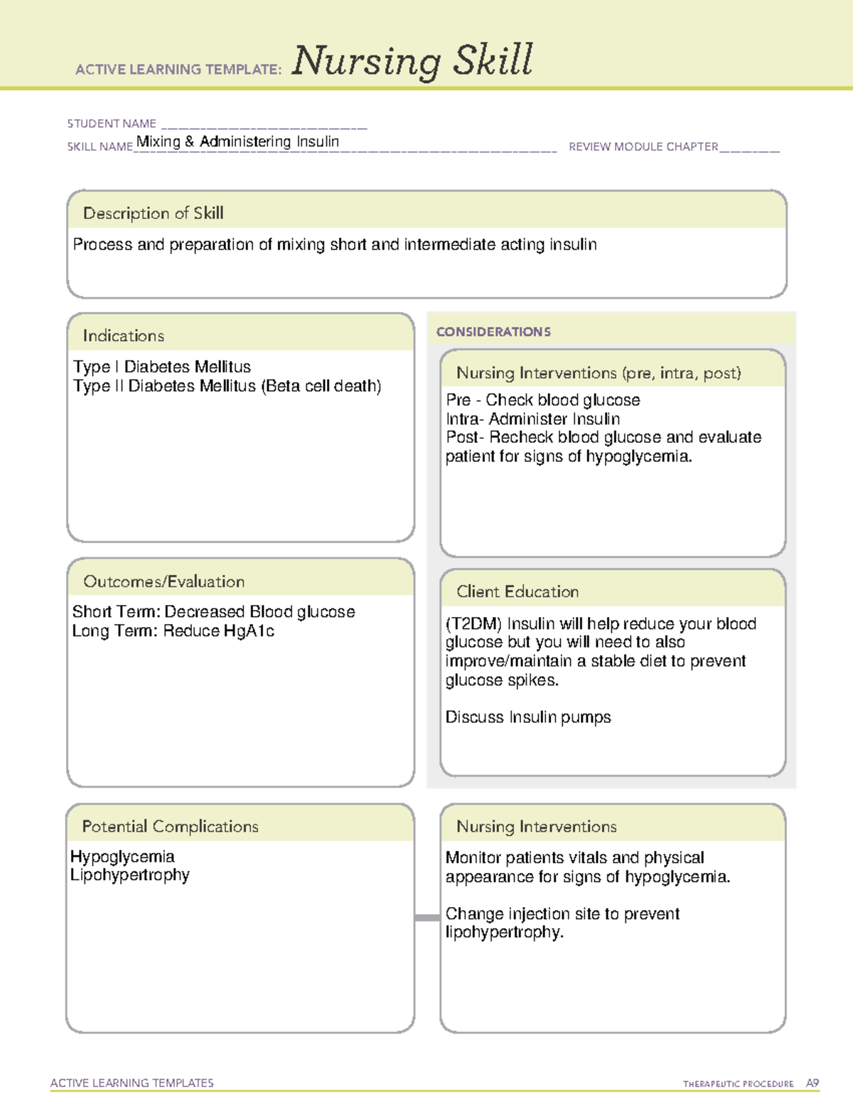 NUR245 Insulin Mixing & Admin Procedure - Active Learning Template ...